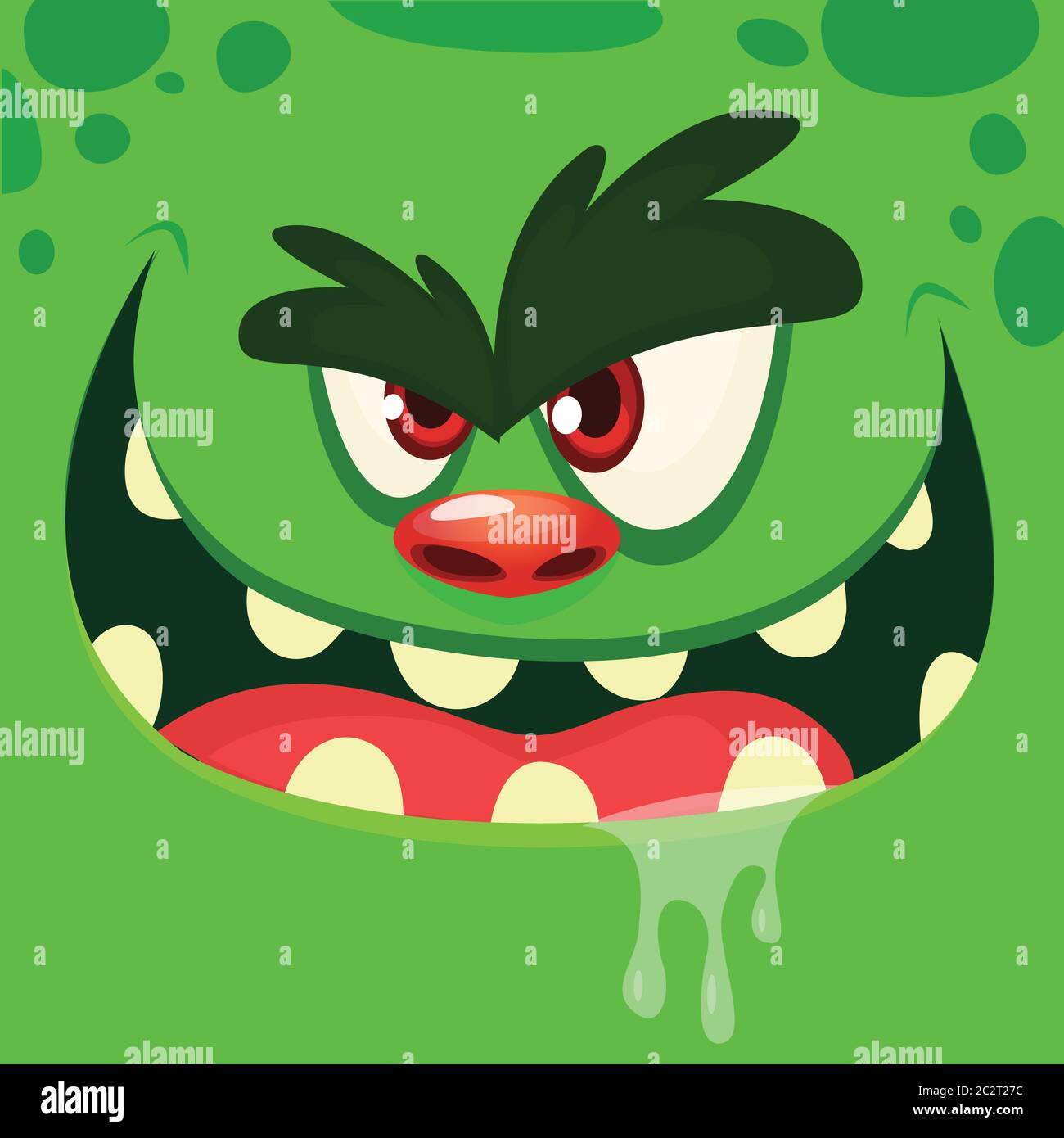 Cool Cartoon Green Monster Face. Vector Halloween illustration of ...