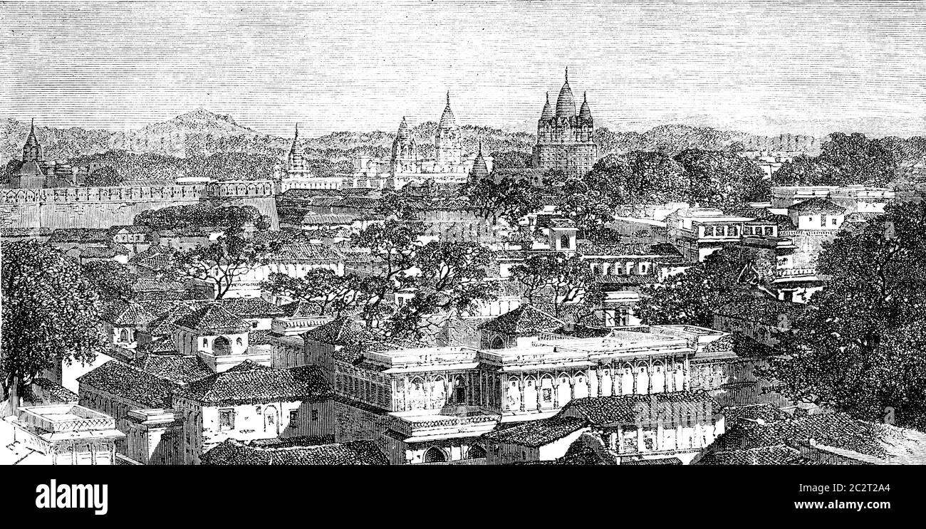 Overview of Duttiah, vintage engraved illustration, Le Tour du Monde ...