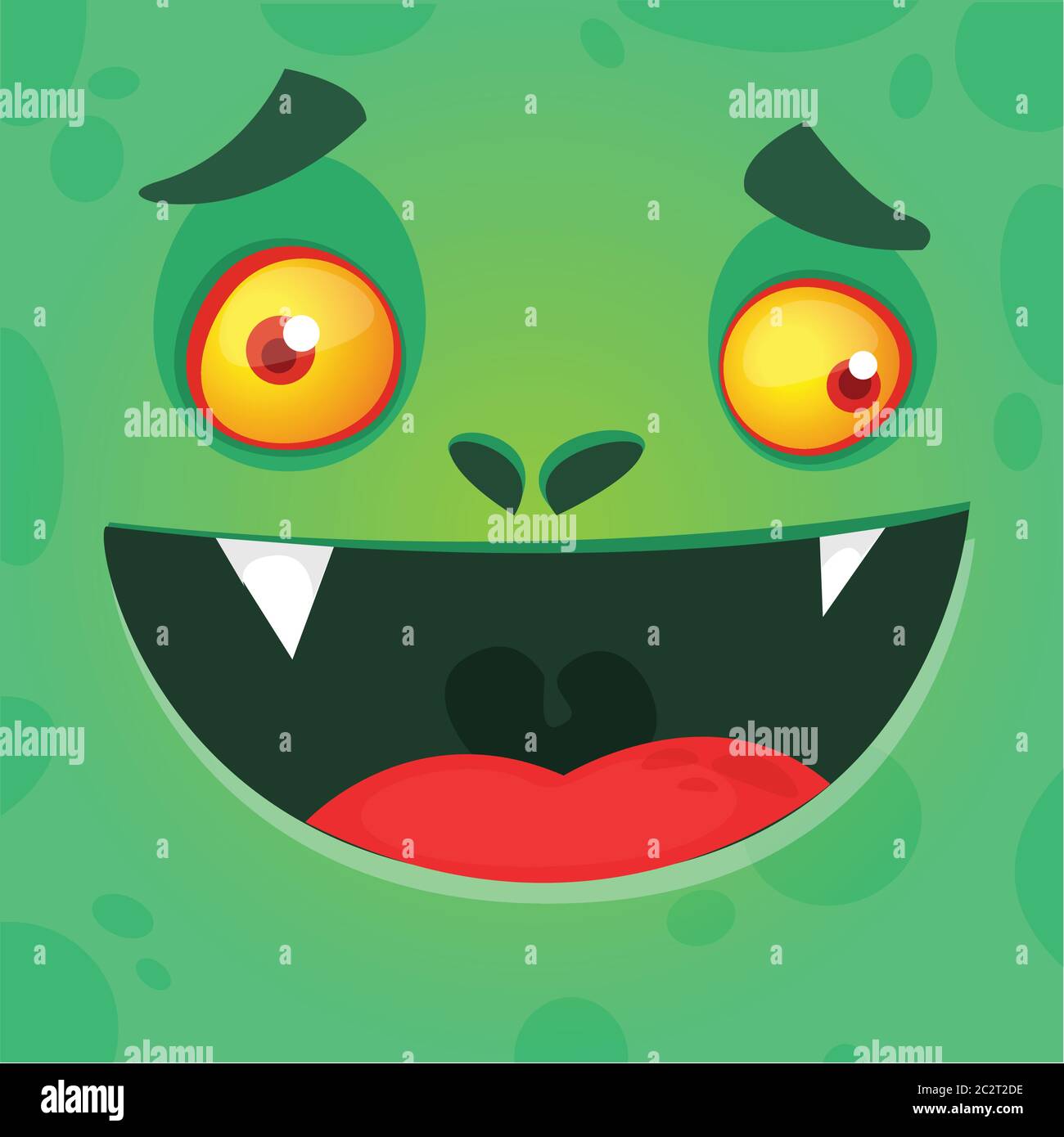 Cool Cartoon Green Monster Face With big mouth. Vector Halloween ...