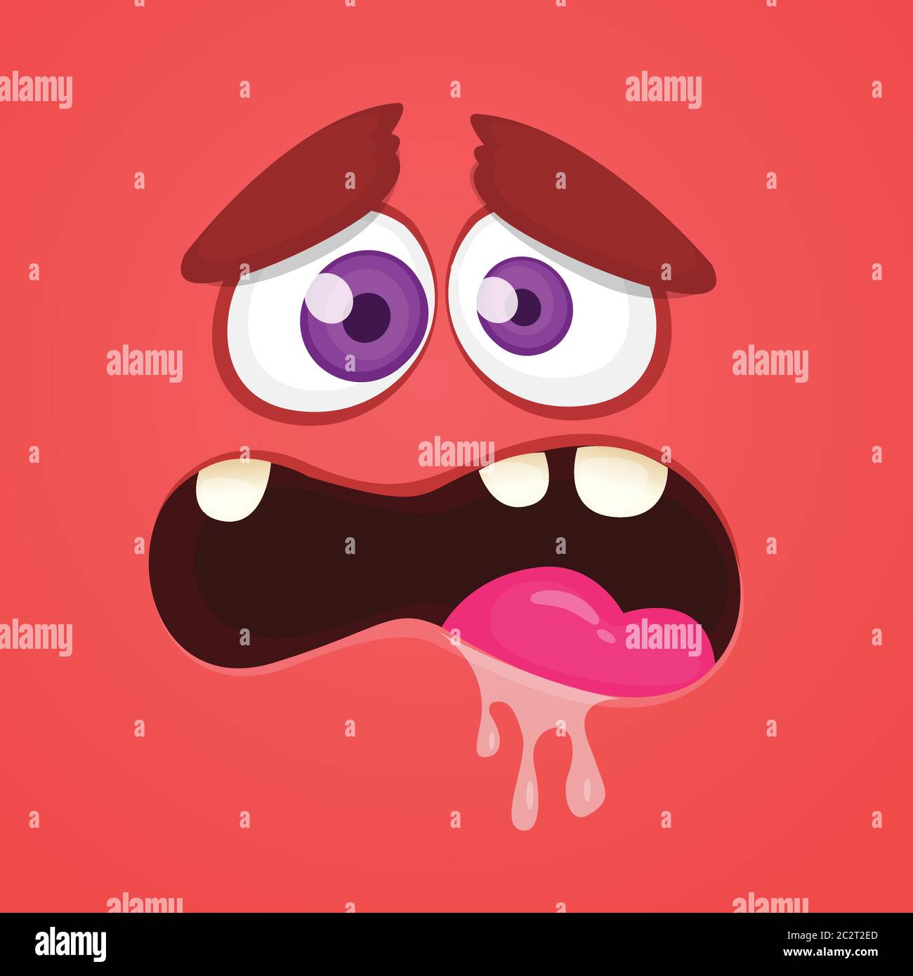 Scared cartoon monster face avatar. Vector Halloween red monster with ...