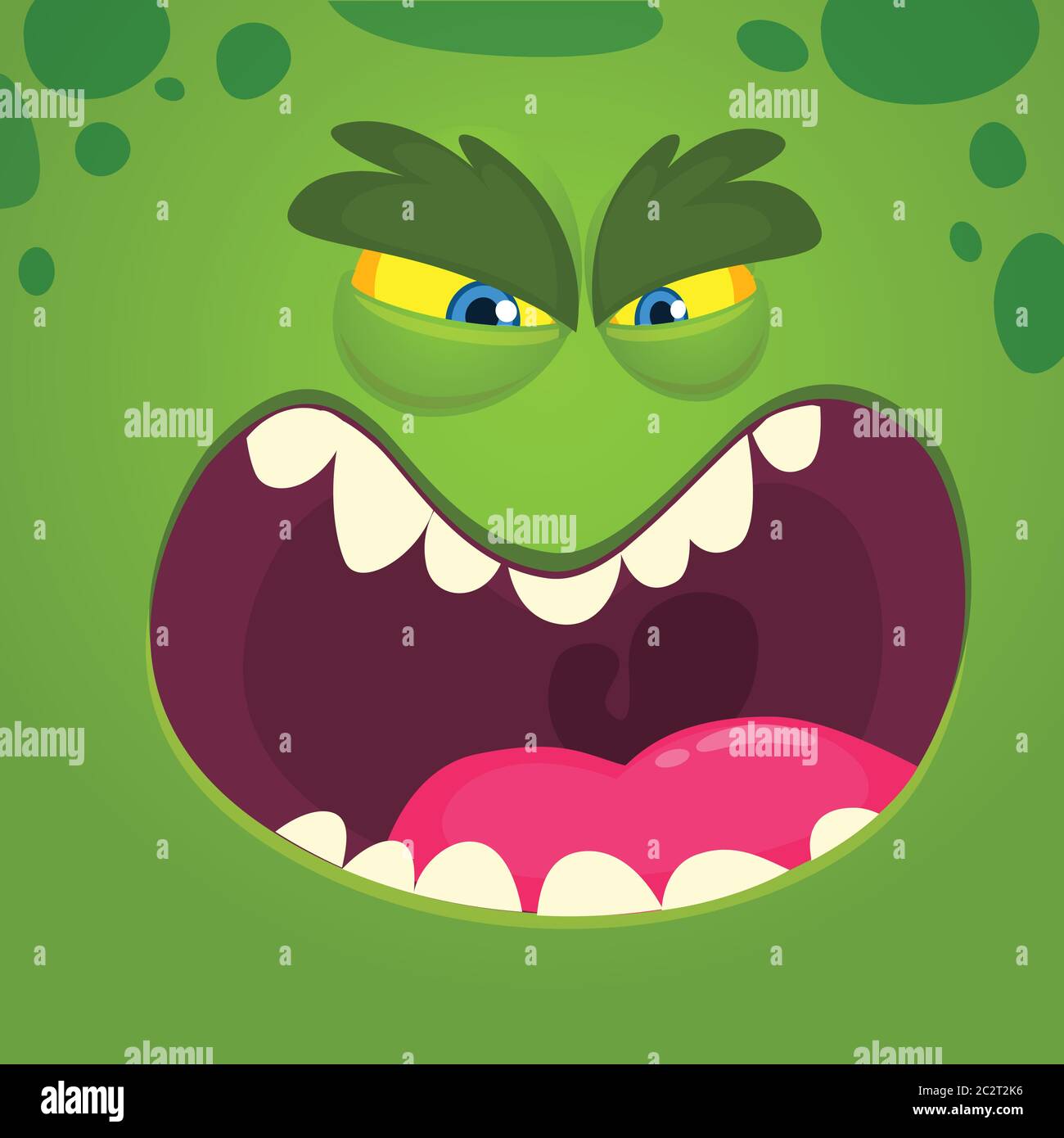 Angry cartoon monster face. Vector Halloween green monster character ...