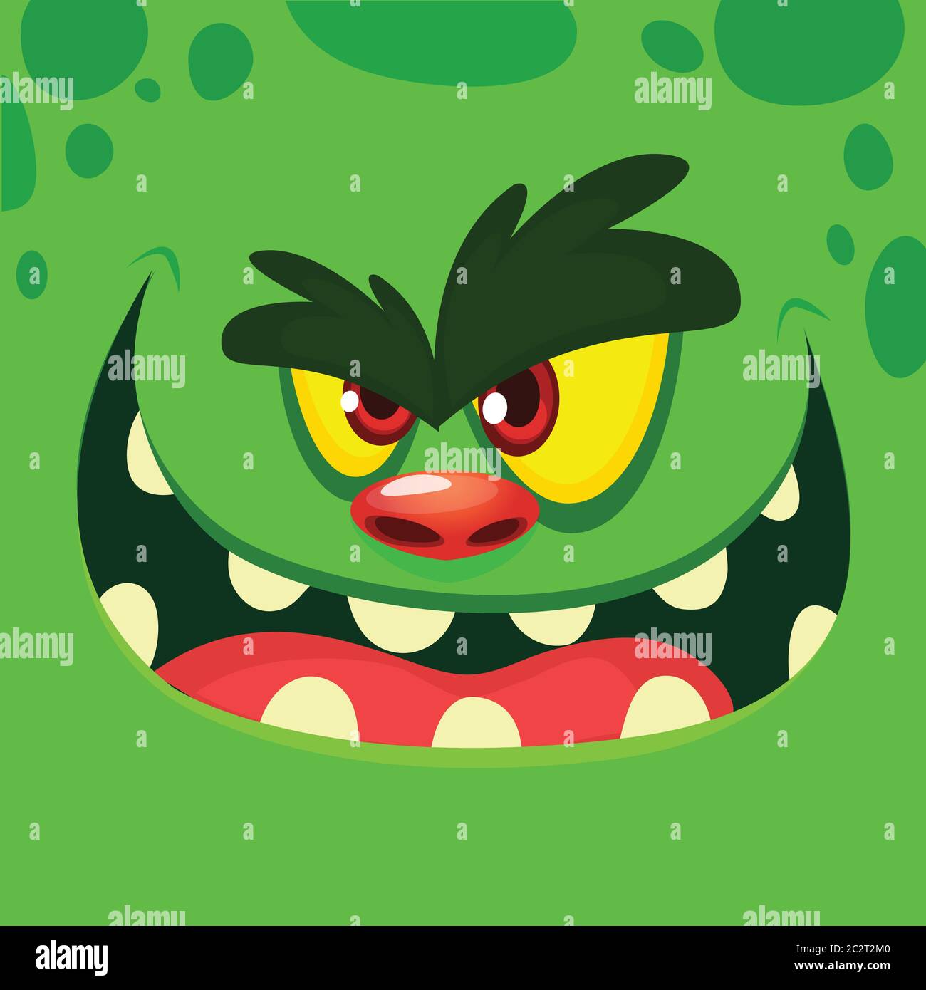 Cool Cartoon Green Monster Face. Vector Halloween illustration of ...