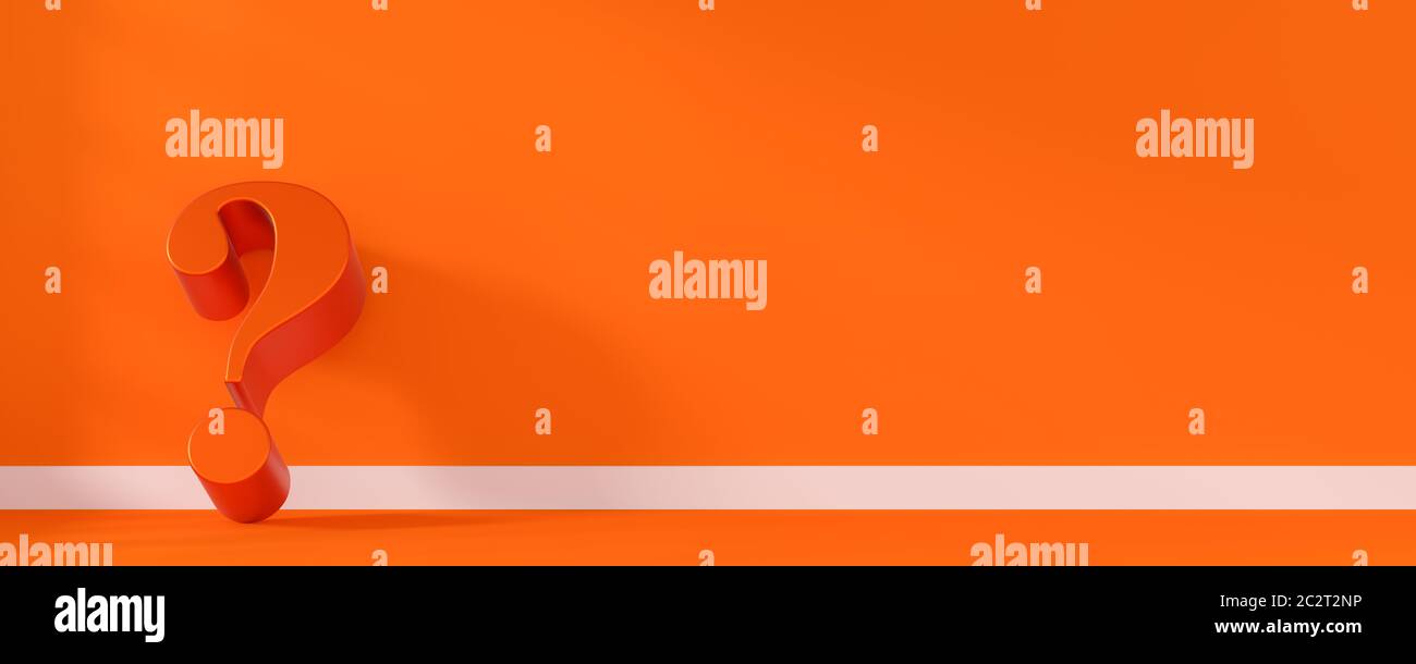 Fine 3d concept with an orange question mark icon in an orange room ...