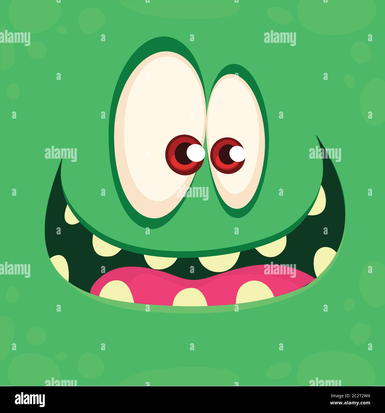 Cool Cartoon Green Monster Face. Vector Halloween illustration of ...