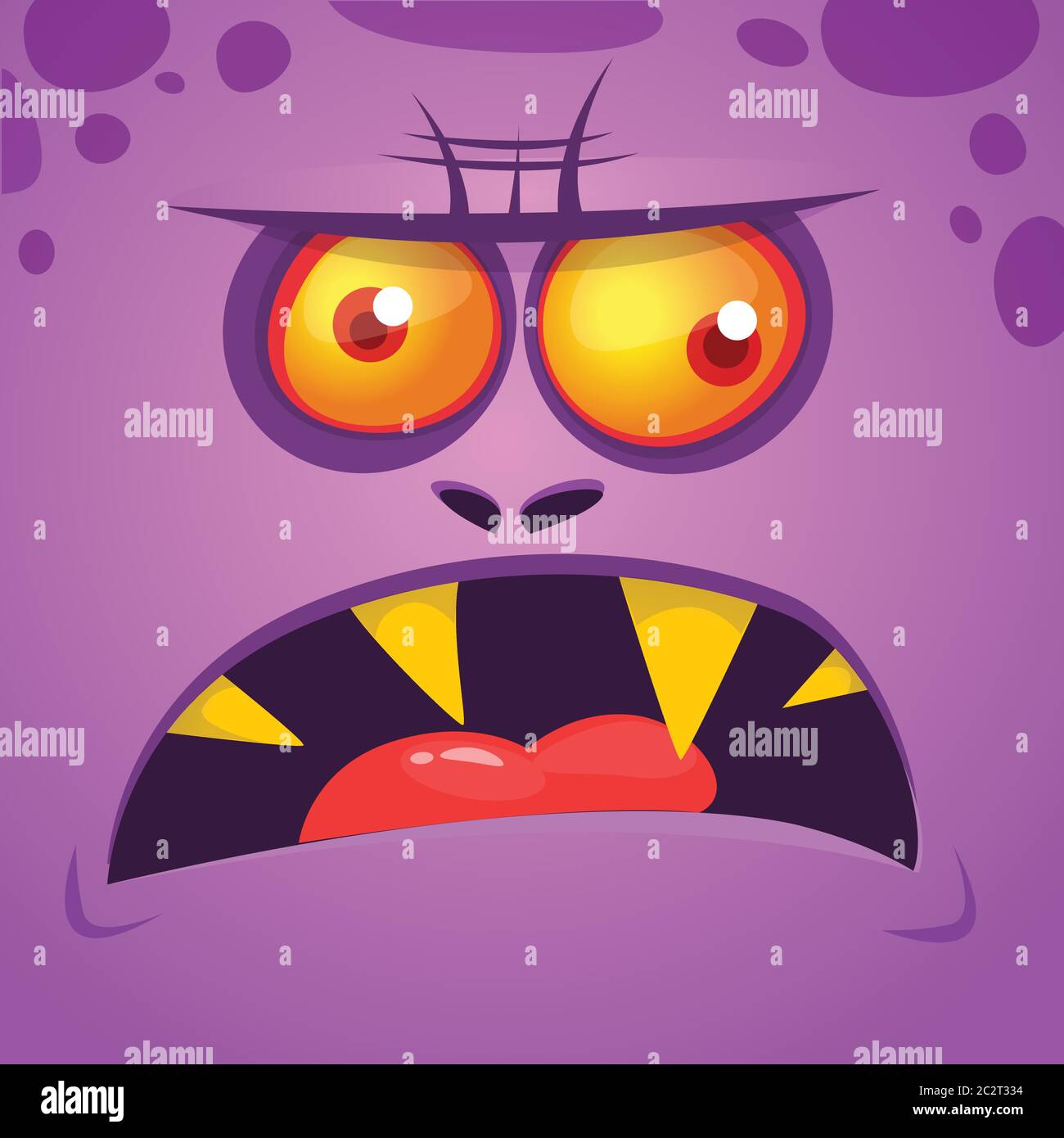 Cartoon cool angry zombie face. Vector Halloween purple zombie monster ...