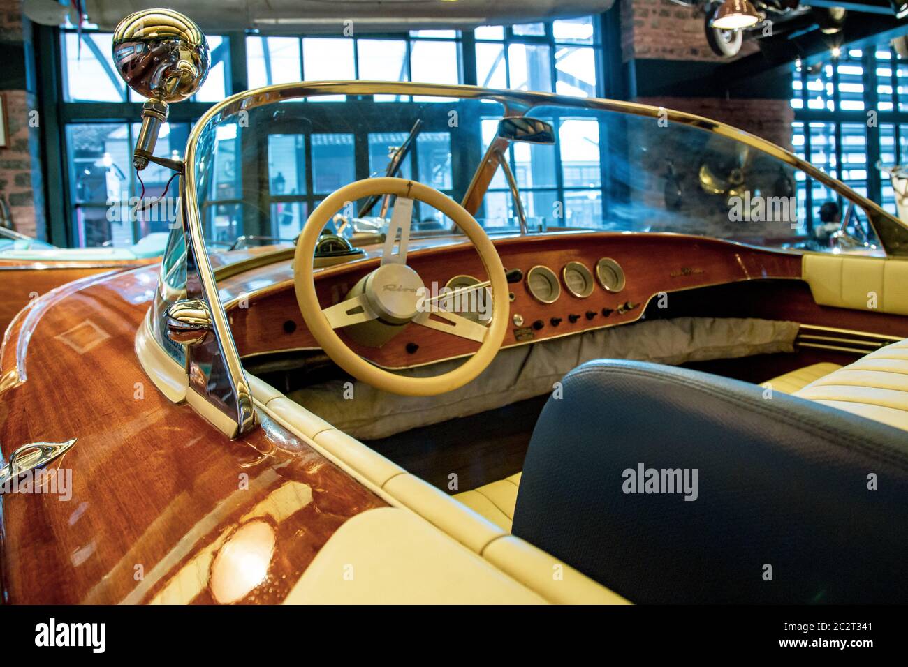 Istanbul, Turkey, 23 March 2019: Interior of vintage motor nautical ...