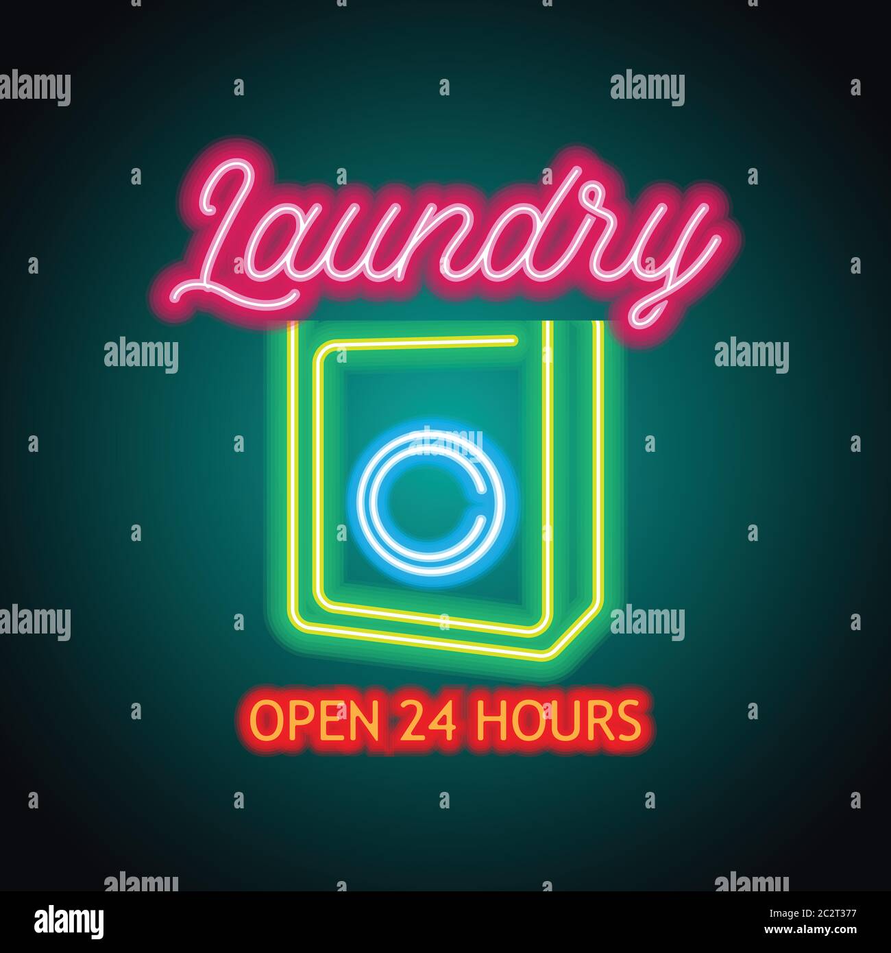 laundry logo for clean and wash business with neon light effect. vector ...