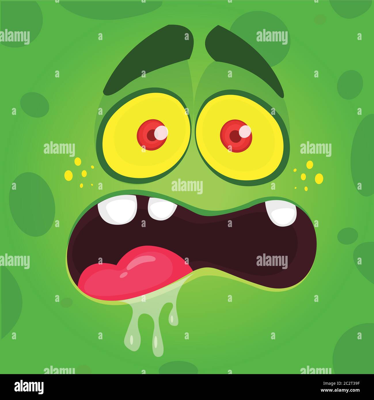 Cartoon funny zombie face. Vector Halloween green zombie monster square ...