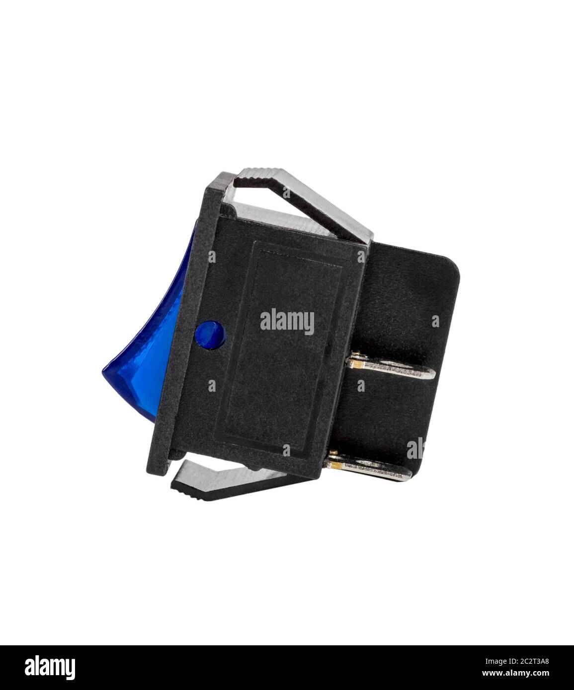 Blue electrical power switch, electronic component, isolated on white ...