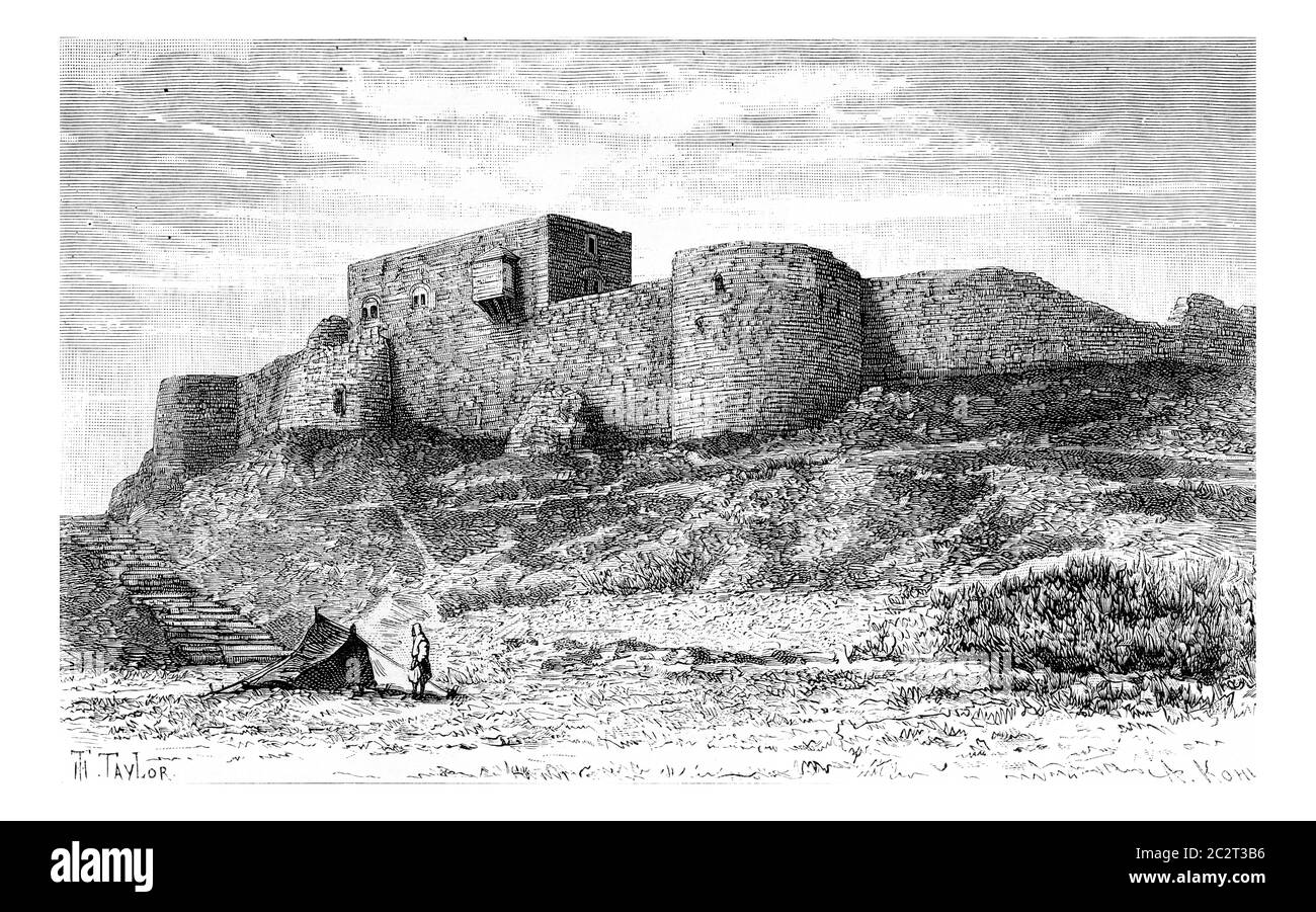 Tebnine Castle in Abel Mountain, Lebanon, vintage engraved illustration ...