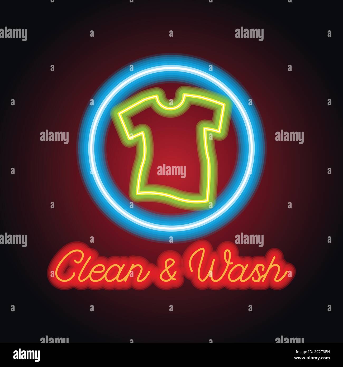 laundry logo for clean and wash business with neon light effect. vector ...