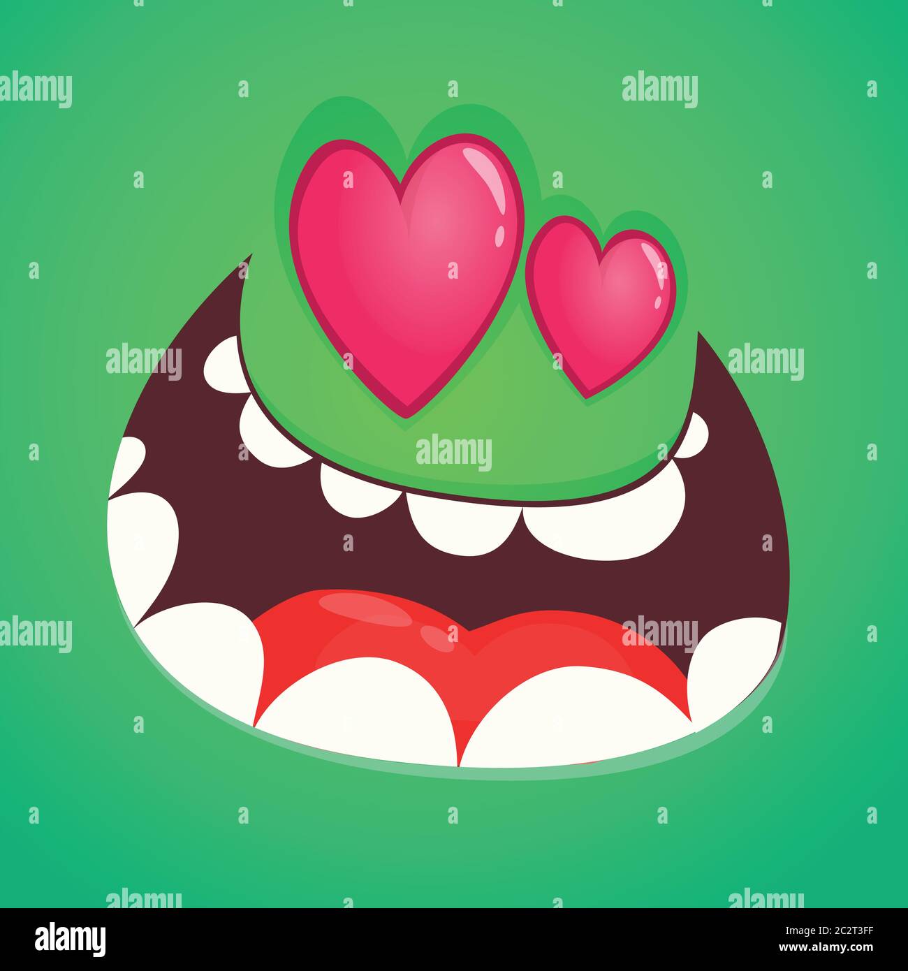 Cartoon monster face in love with a heart shaped eyes. Vector Halloween ...