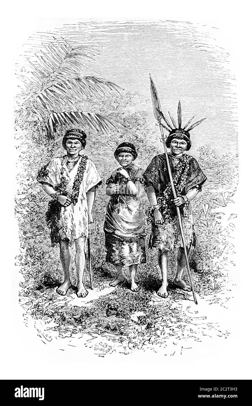 Civilized Indians of the Town of Cuembi in Amazonas, Brazil, drawing by ...