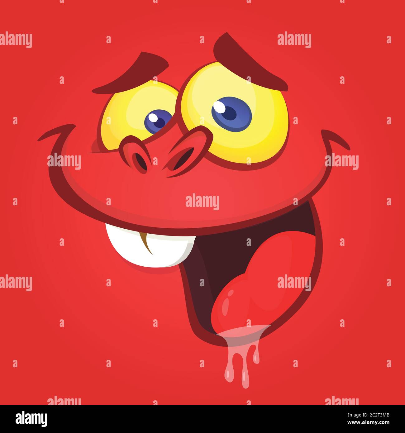 Funny cartoon devil face laughing. Vector Halloween red monster ...