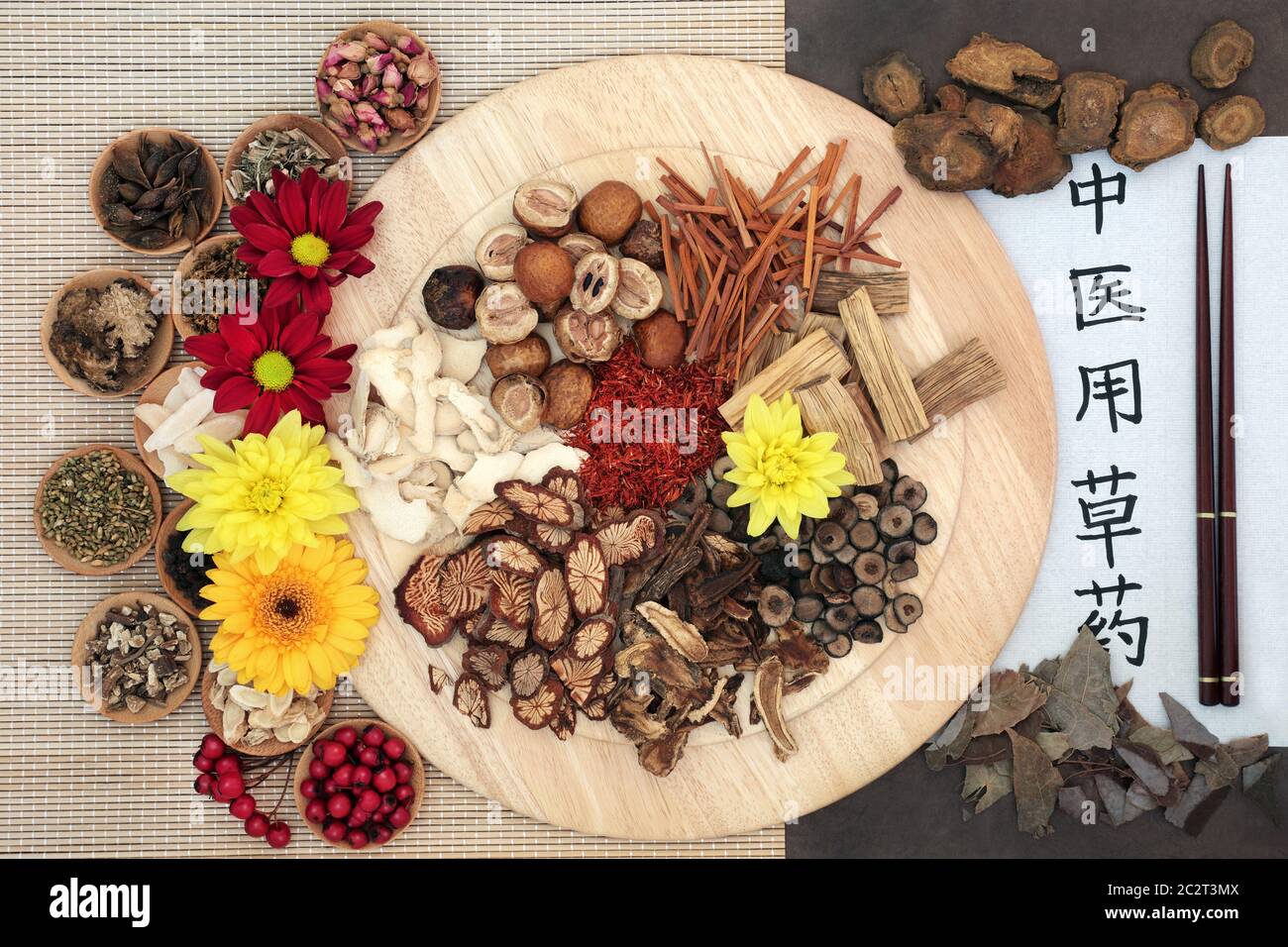 Chinese herbs with calligraphy script on rice paper with translation ...