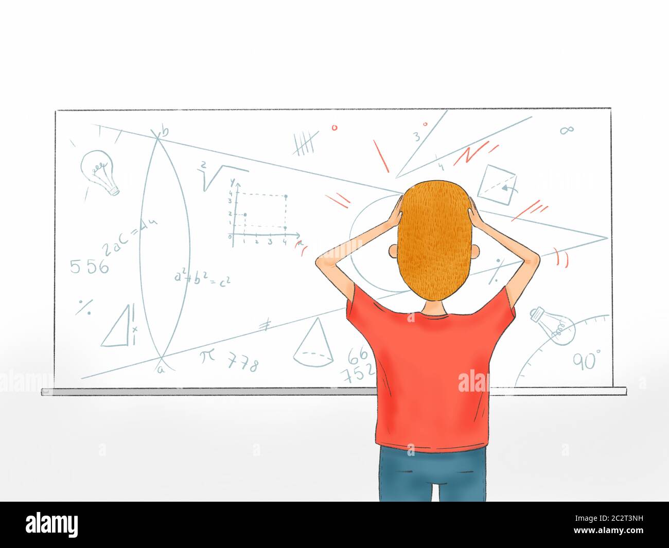Hand drawn illustration of a student looking at math problem on ...