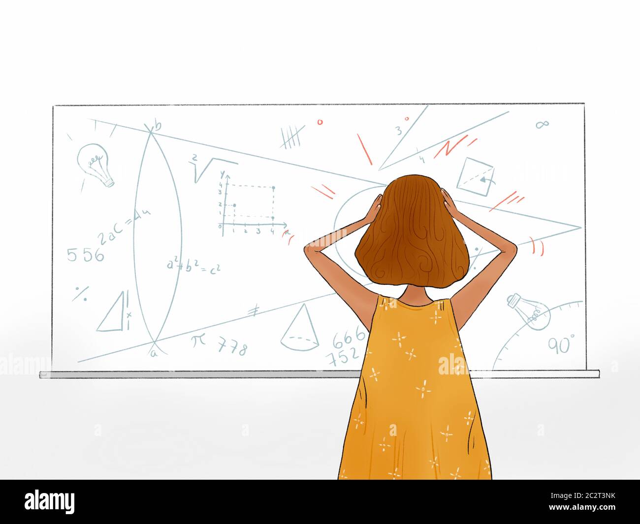 Hand drawn illustration of a student looking at math problem on ...