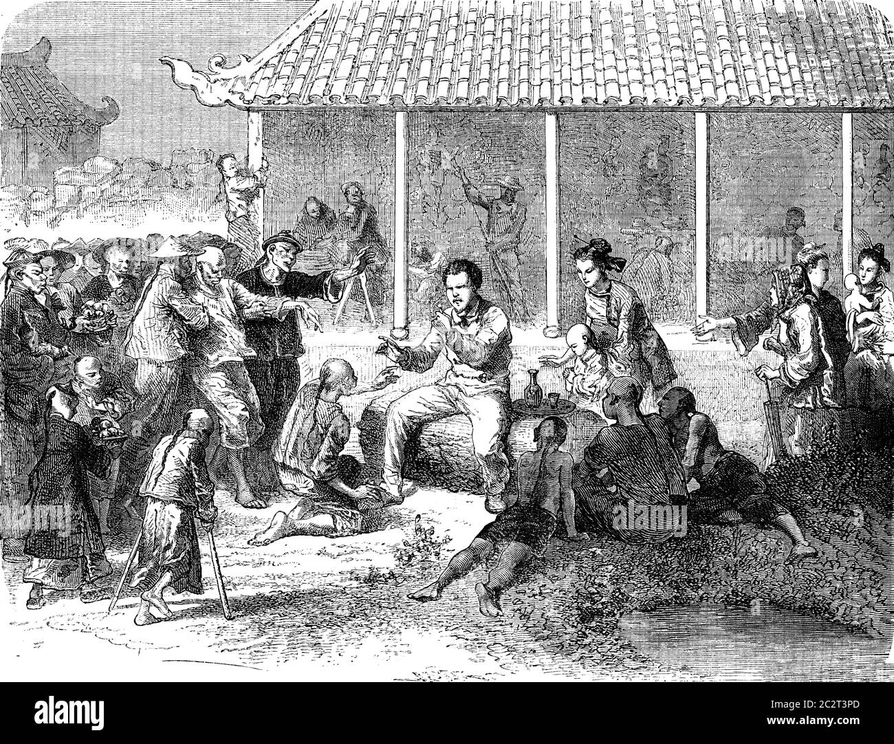 Dr. Joubert giving consultations to So-Mao, vintage engraved ...