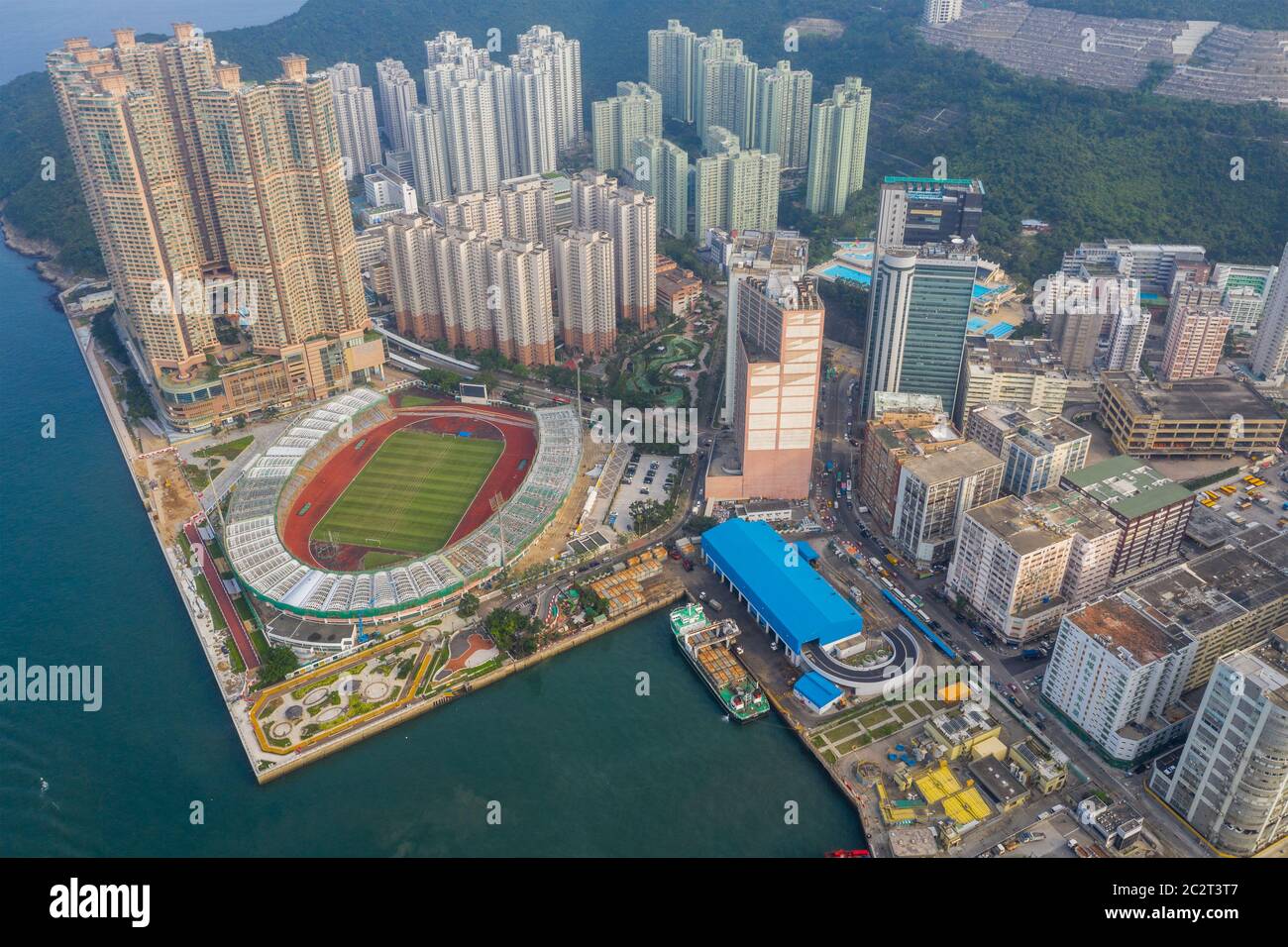 Chai Wan, Hong Kong 22 May 2019: Aerial view of Hong Kong downtown city ...