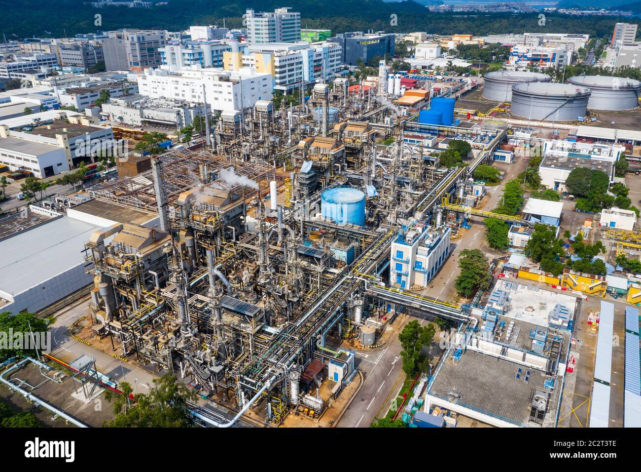 Tai Po, Hong Kong 19 May 2019: Top view of Hong Kong industrial factory ...