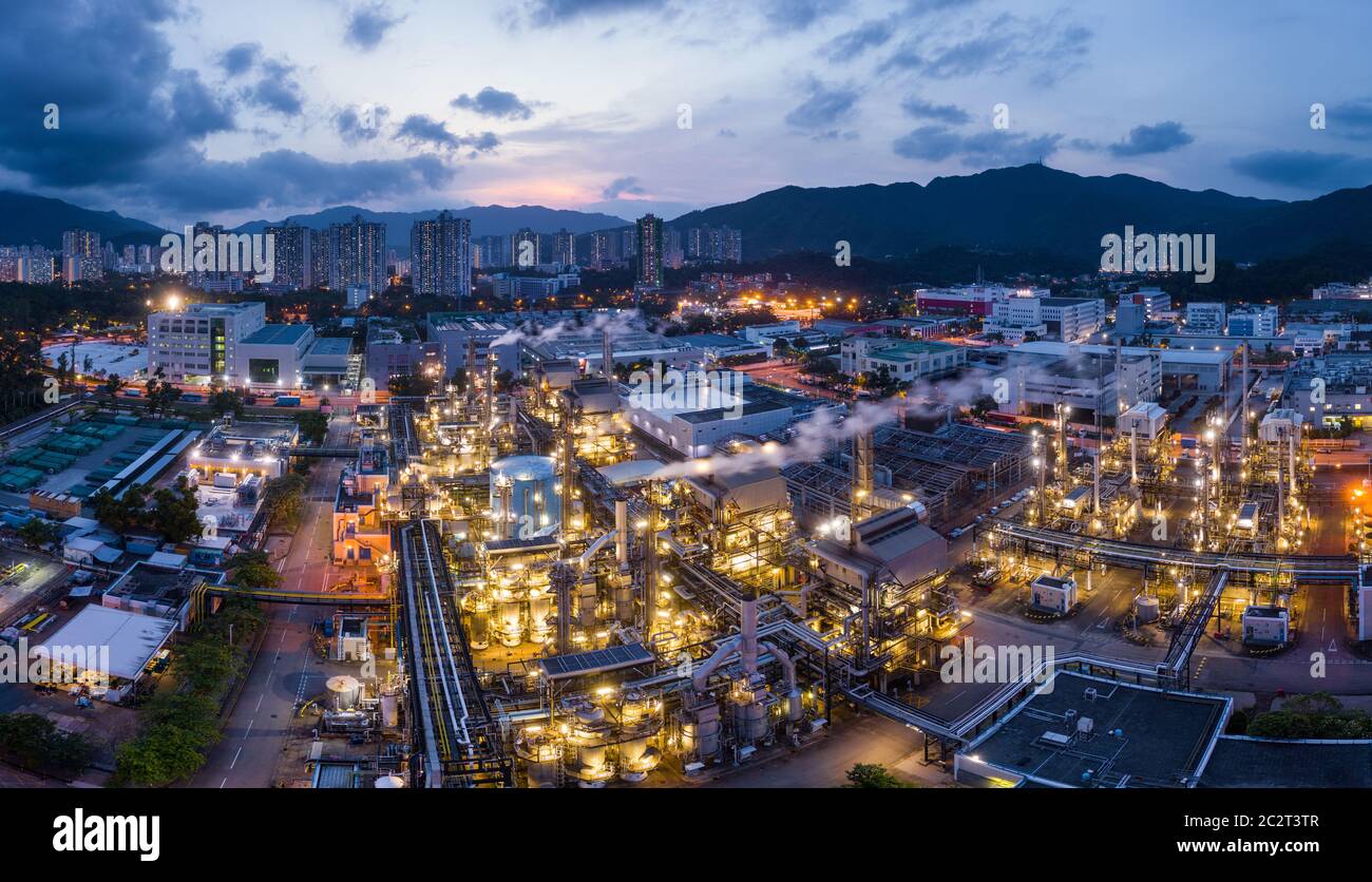 Tai Po, Hong Kong 20 May 2019: Top view of industrial factory in Hong ...