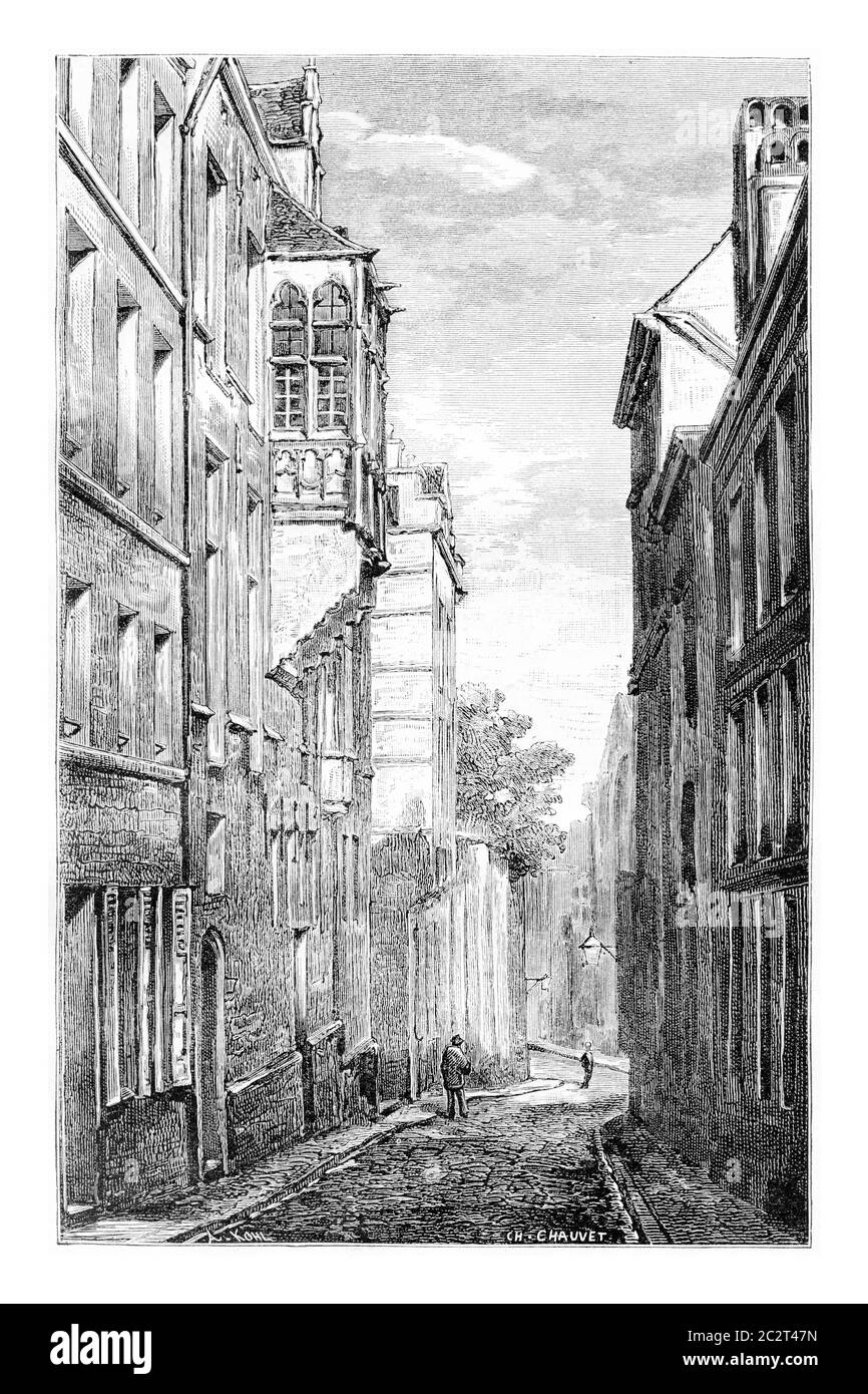 Terarken Street in Brussels, Belgium, drawing by Chauvet, vintage ...