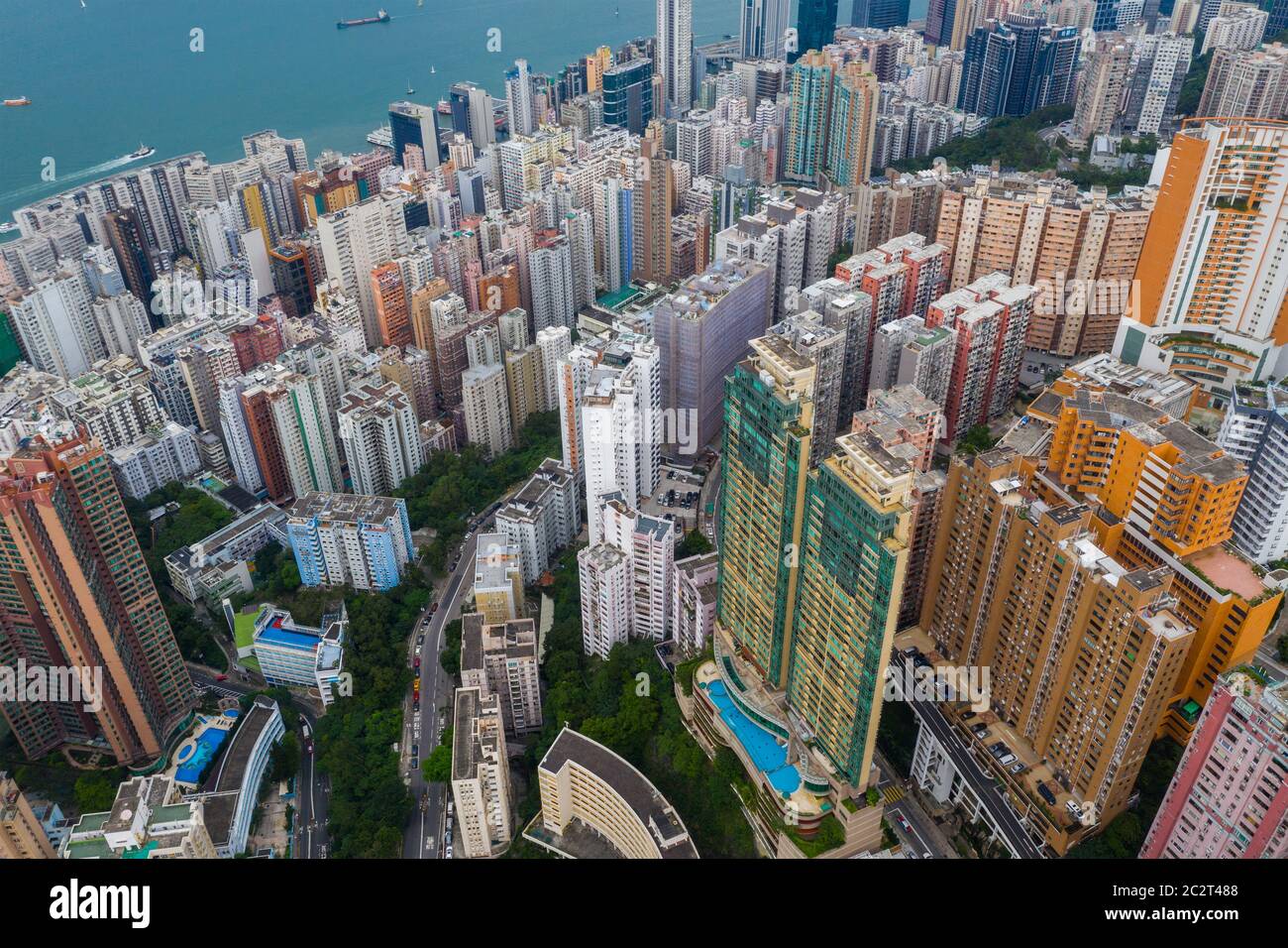 North Point, Hong Kong 01 June 2019: Top view of Hong Kong downtown ...