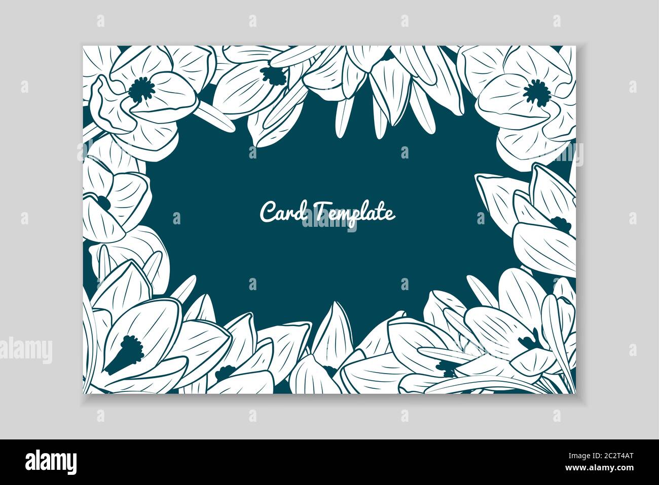 Rectangular card frame with hand drawn white crocus flower arrangement ...