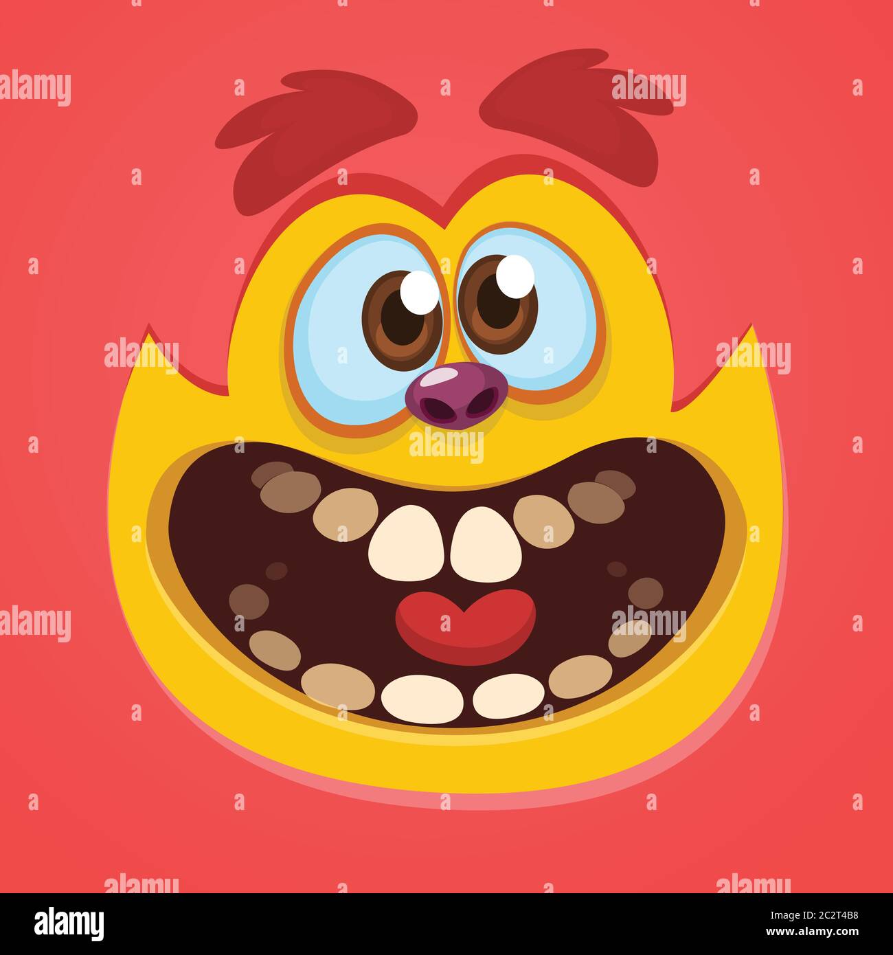 Cartoon cute red monster face. Vector Halloween red monster avatar ...