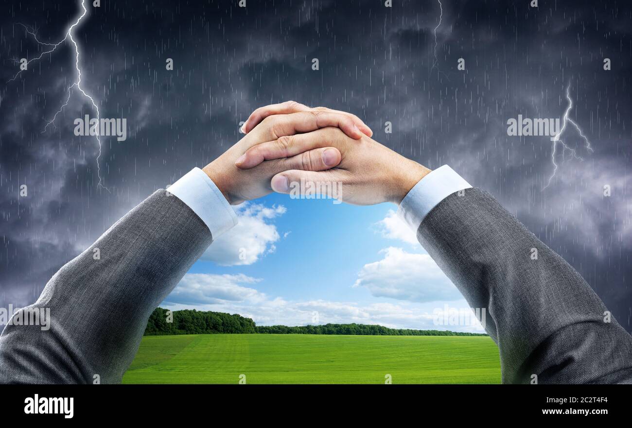 Hand holding window with sunny nature view Stock Photo - Alamy