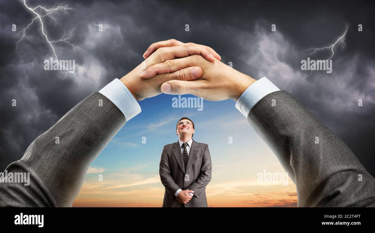 Hand holding window with man on sunny nature view Stock Photo - Alamy