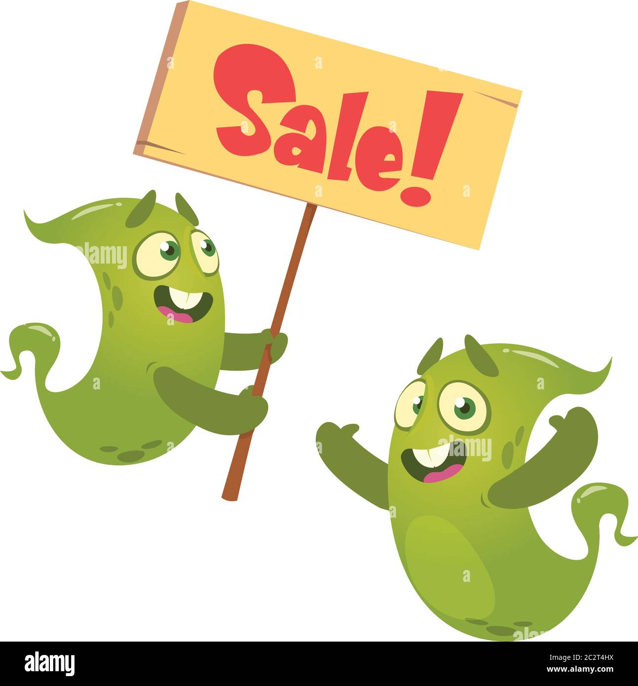 Funny cartoon ghosts holding SALE sign. Vector illustration Stock ...