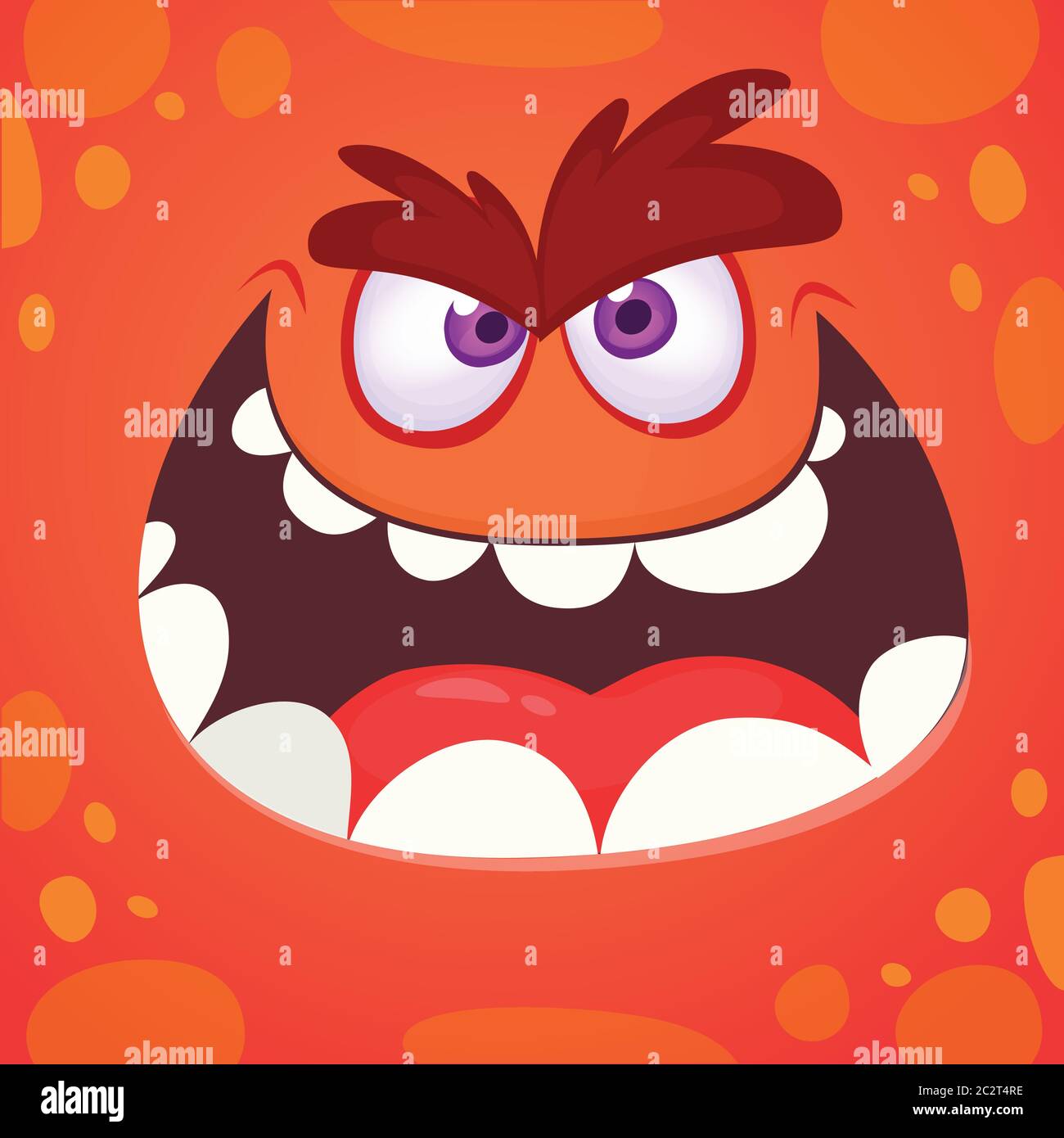 Scary cartoon monster face design. Vector Halloween orange monster ...