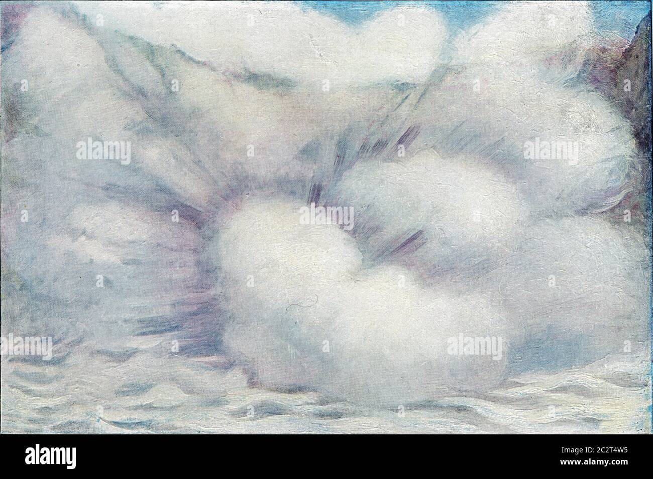 The mud eruption ended by the explosion of vapors amassed, vintage ...