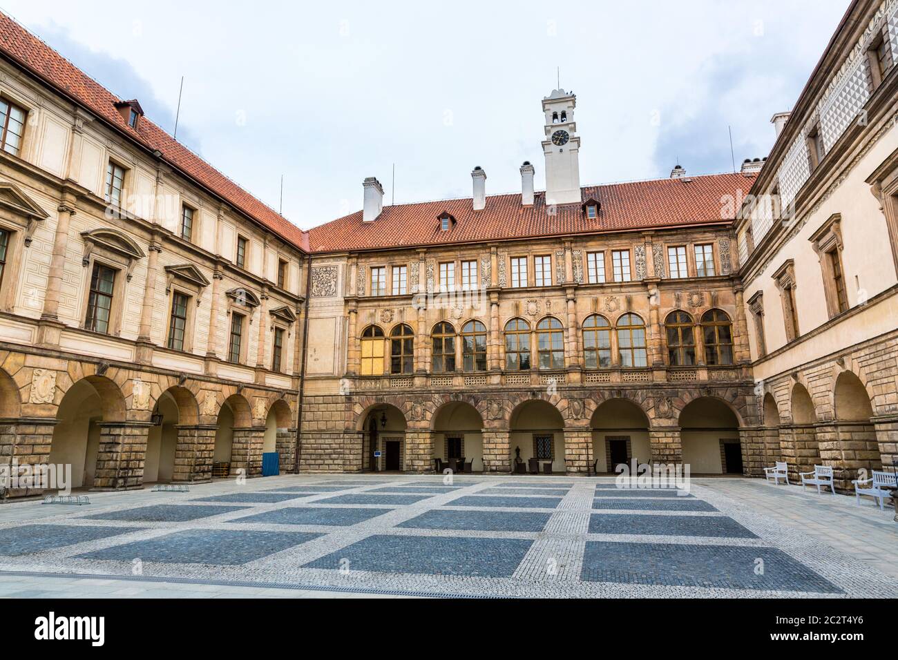 Ancient stone castle yard, Europe. Medieval european architecture ...