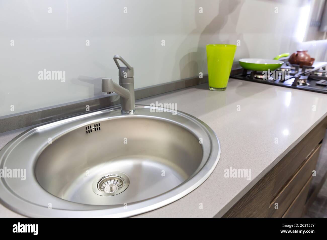 Modern light white kitchen interior design Stock Photo - Alamy