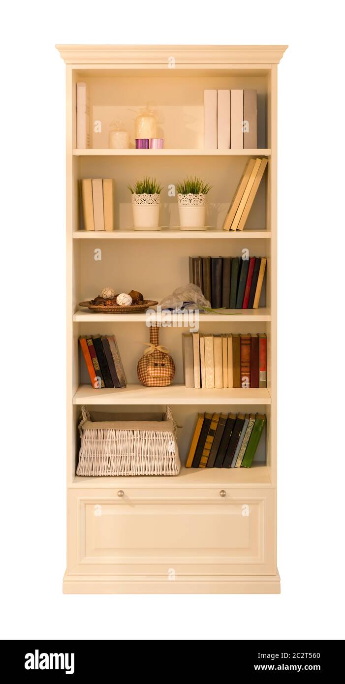 Wooden cupboard for books isolated on white Stock Photo - Alamy