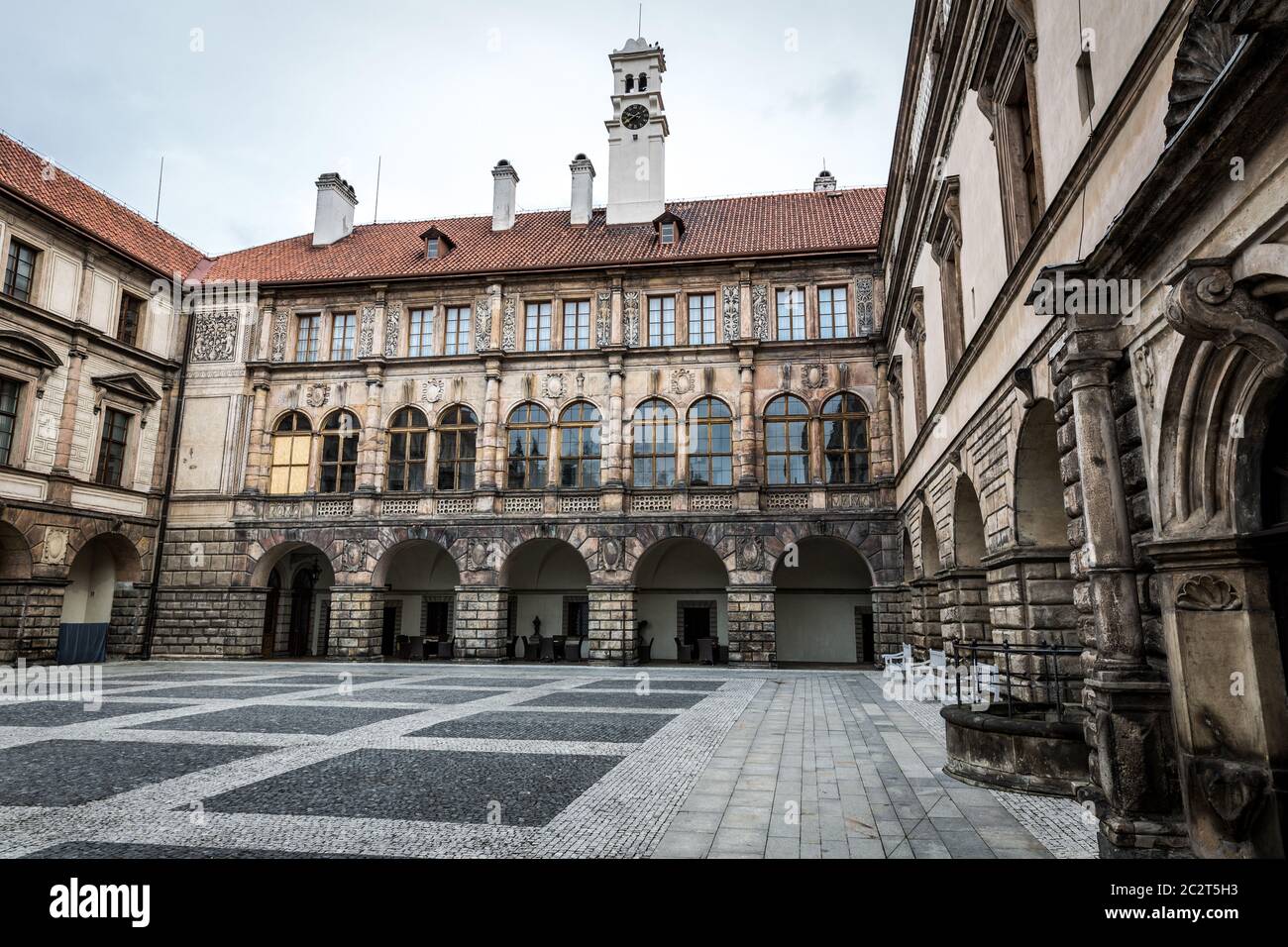 Ancient stone castle yard, Europe. Medieval european architecture ...