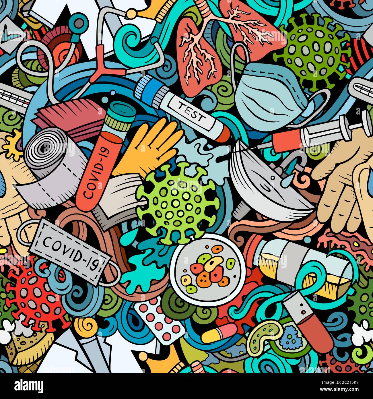 Cartoon cute doodles hand drawn Epidemic seamless pattern Stock Vector ...