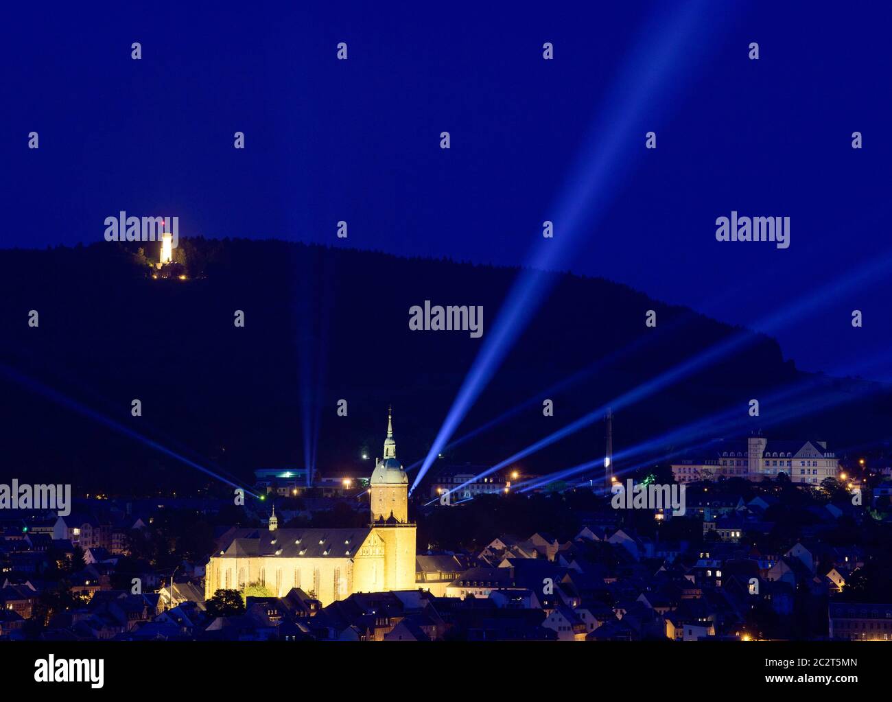 Annaberg Buchholz, Germany. 17th June, 2020. Lights shine from the ...