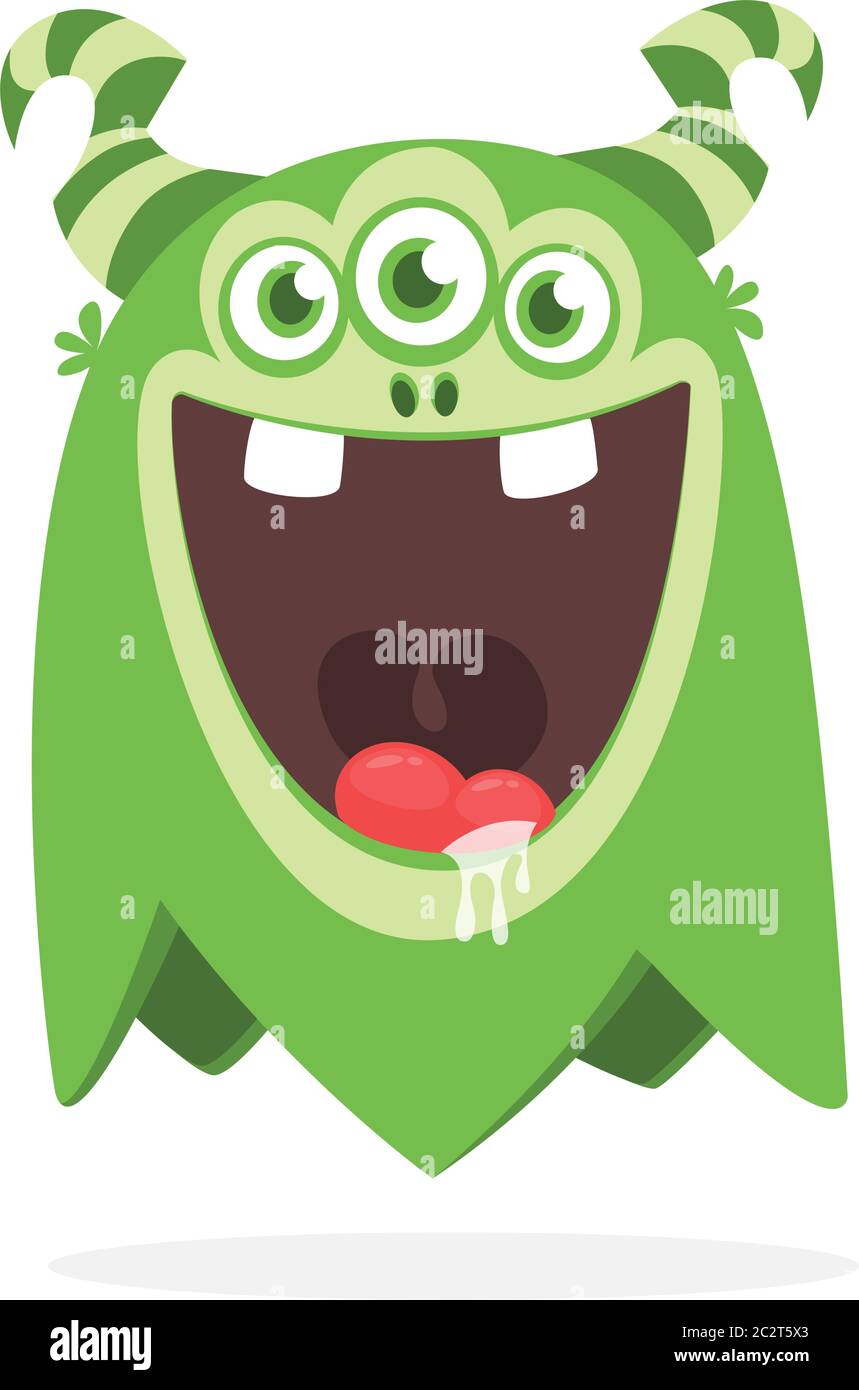 Cartoon happy monster with three eyes. Halloween illustration of ...
