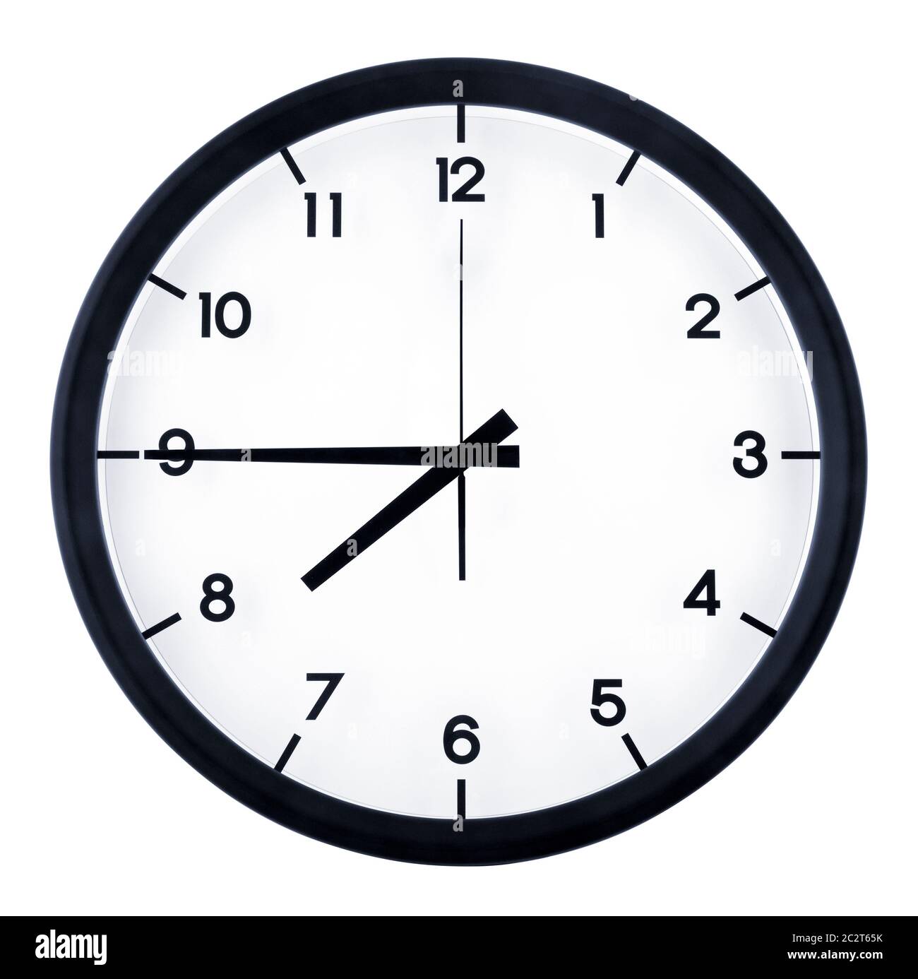 Classic analog clock pointing at seven forty five o'clock, isolated on ...