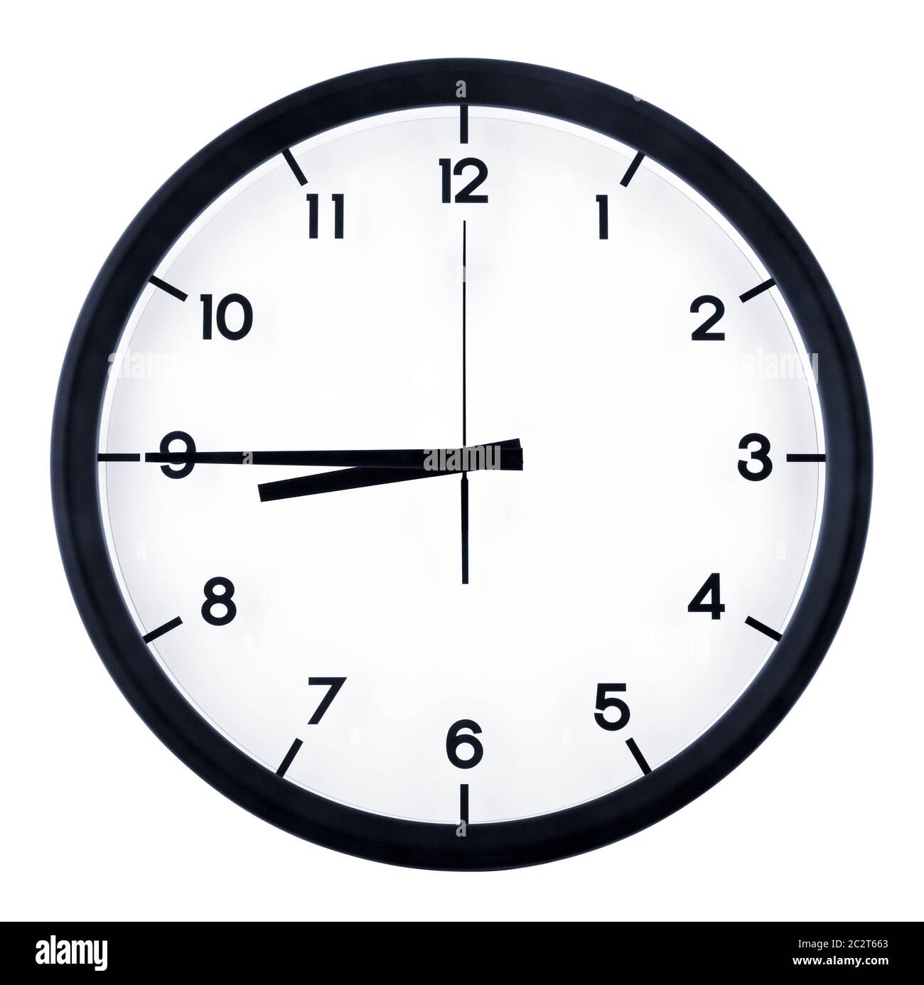 Classic analog clock pointing at eight forty five o'clock, isolated on ...