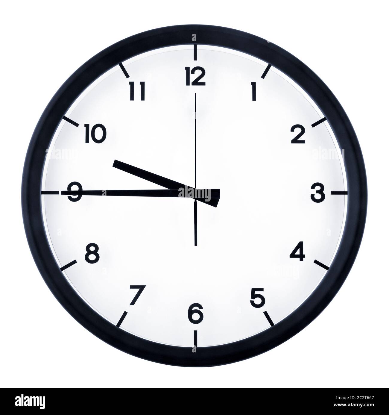 Classic analog clock pointing at nine forty five o'clock, isolated on ...