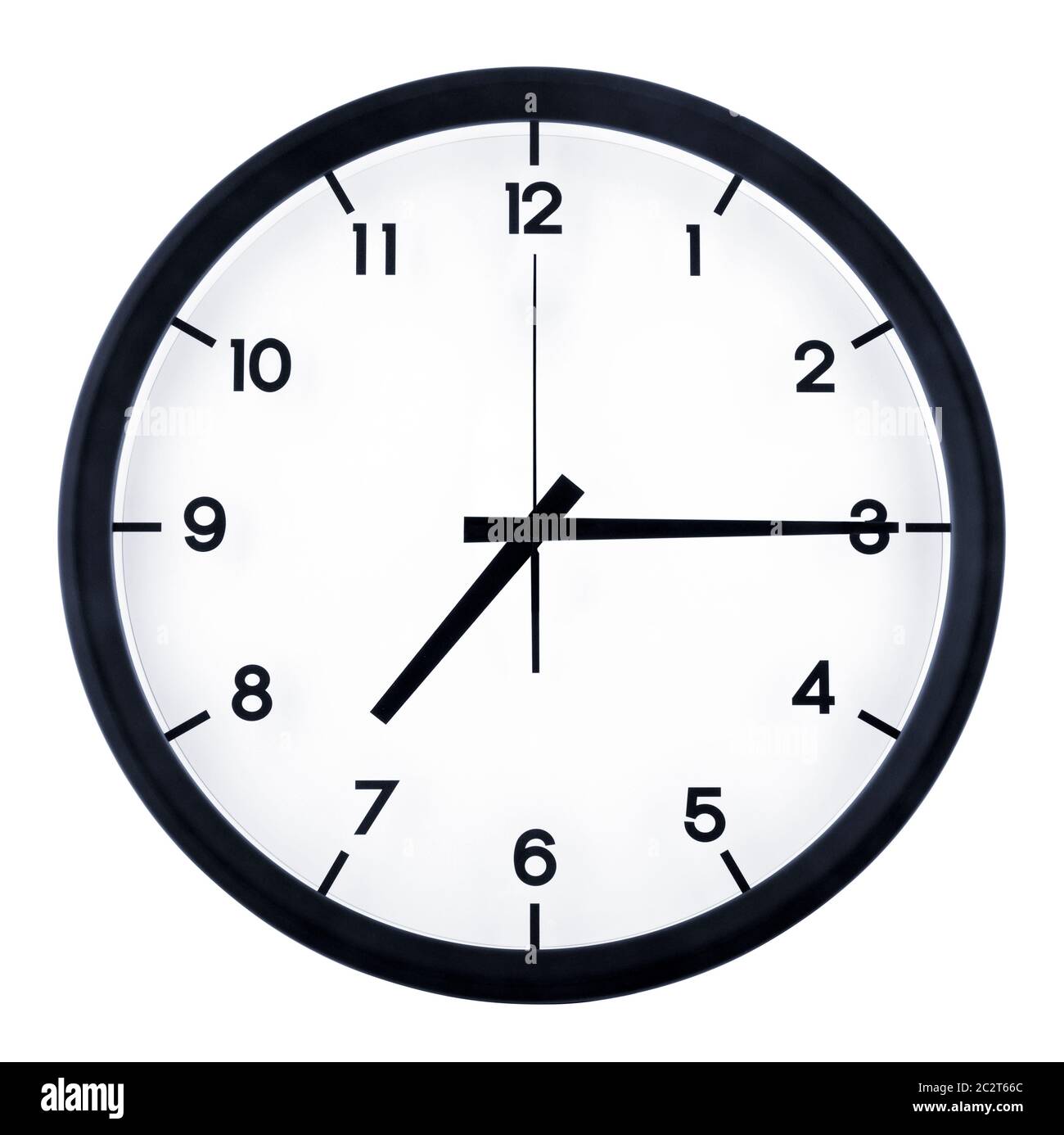Classic analog clock pointing at seven fifteen o'clock, isolated on ...