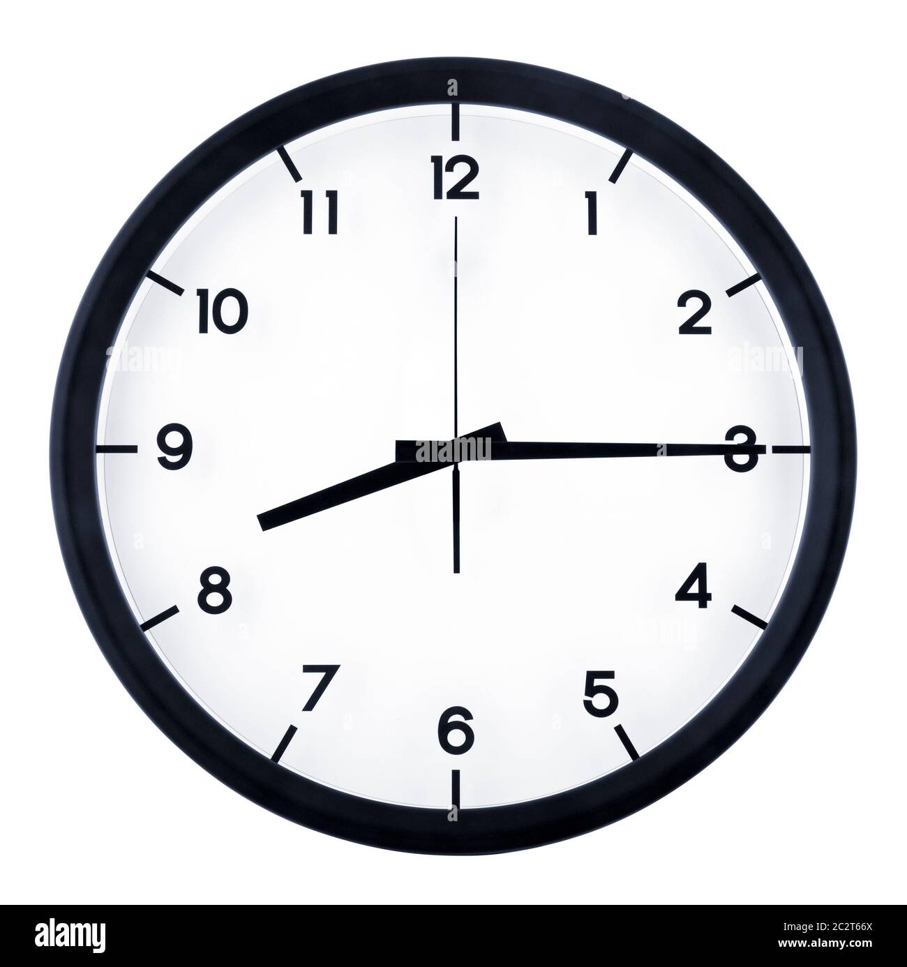Classic analog clock pointing at eight fifteen o'clock, isolated on ...
