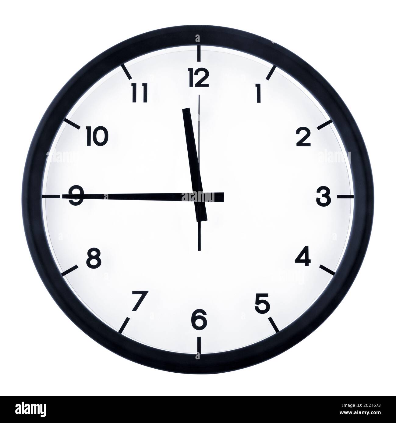 Classic analog clock pointing at eleven forty five o'clock, isolated on ...
