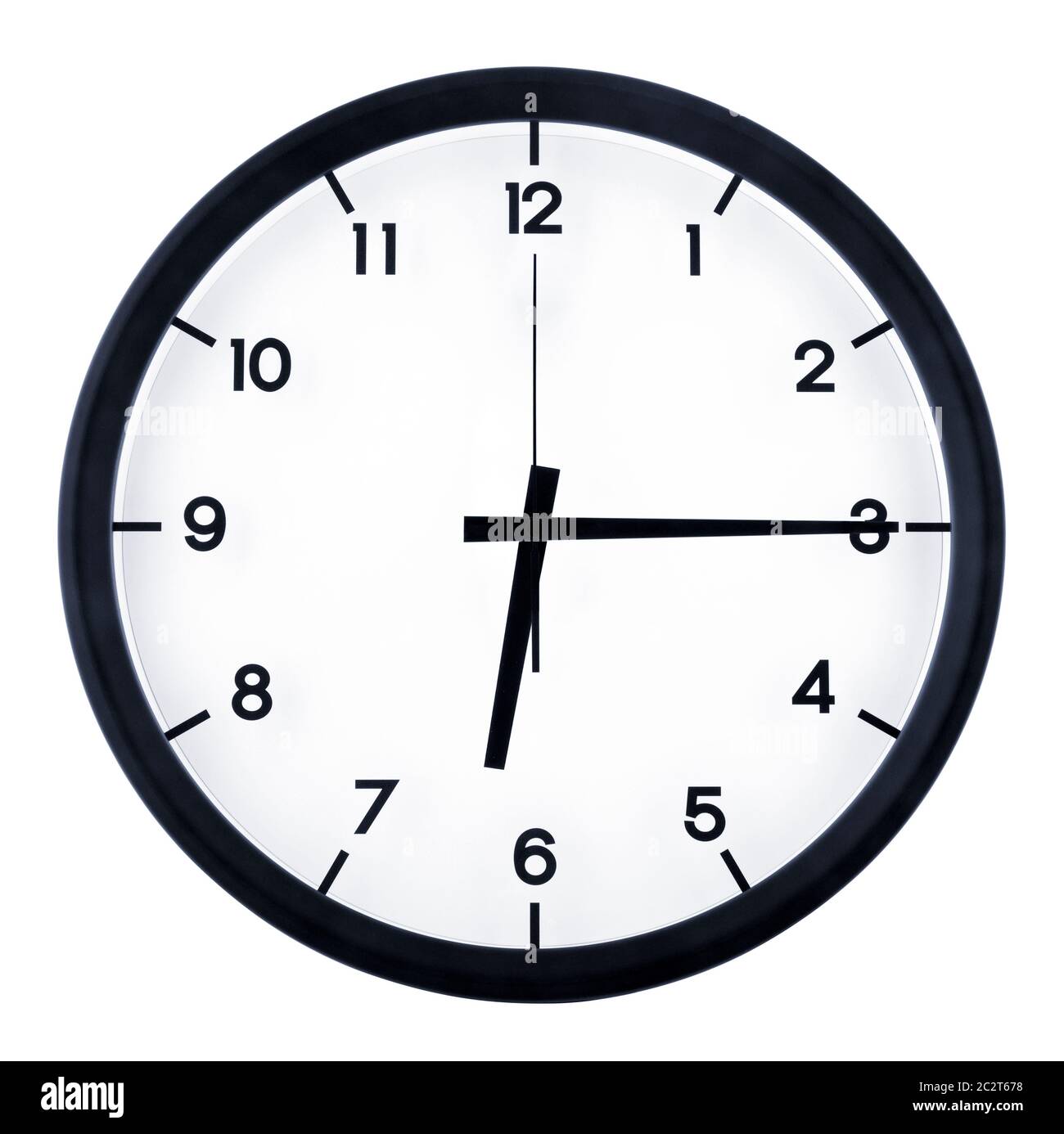 Classic analog clock pointing at six fifteen o'clock, isolated on white ...