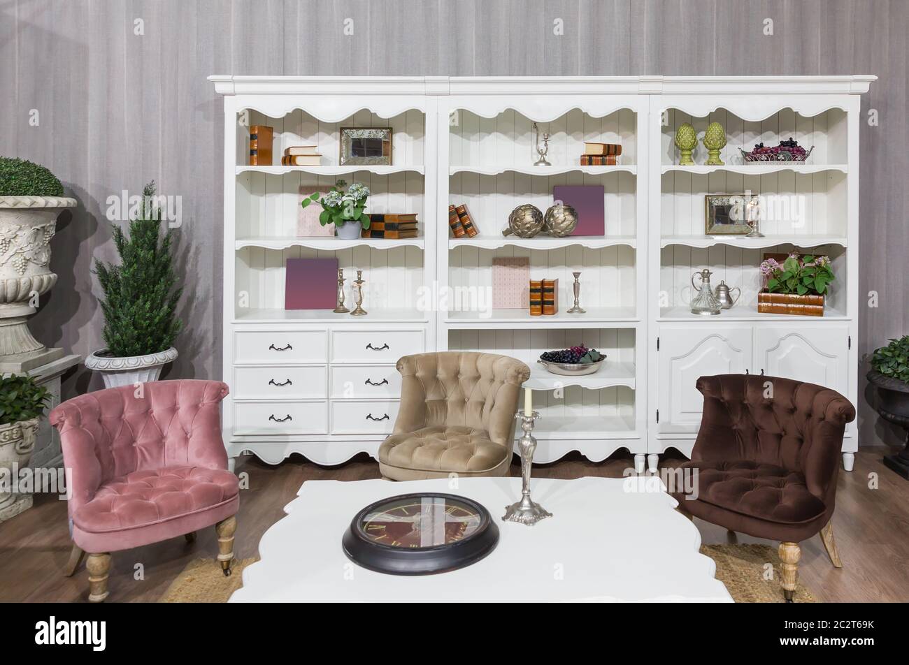 Modern living room with wooden furniture Stock Photo - Alamy