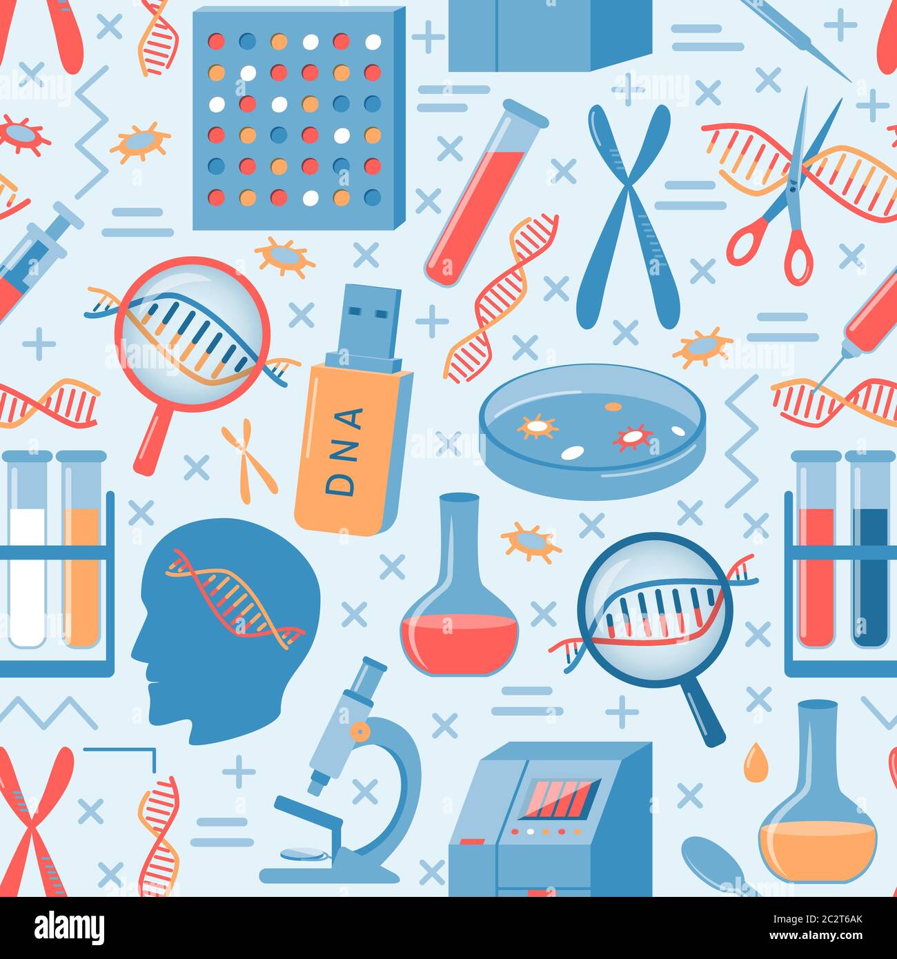 DNA research seamless pattern in flat style. Biotechnology concept ...